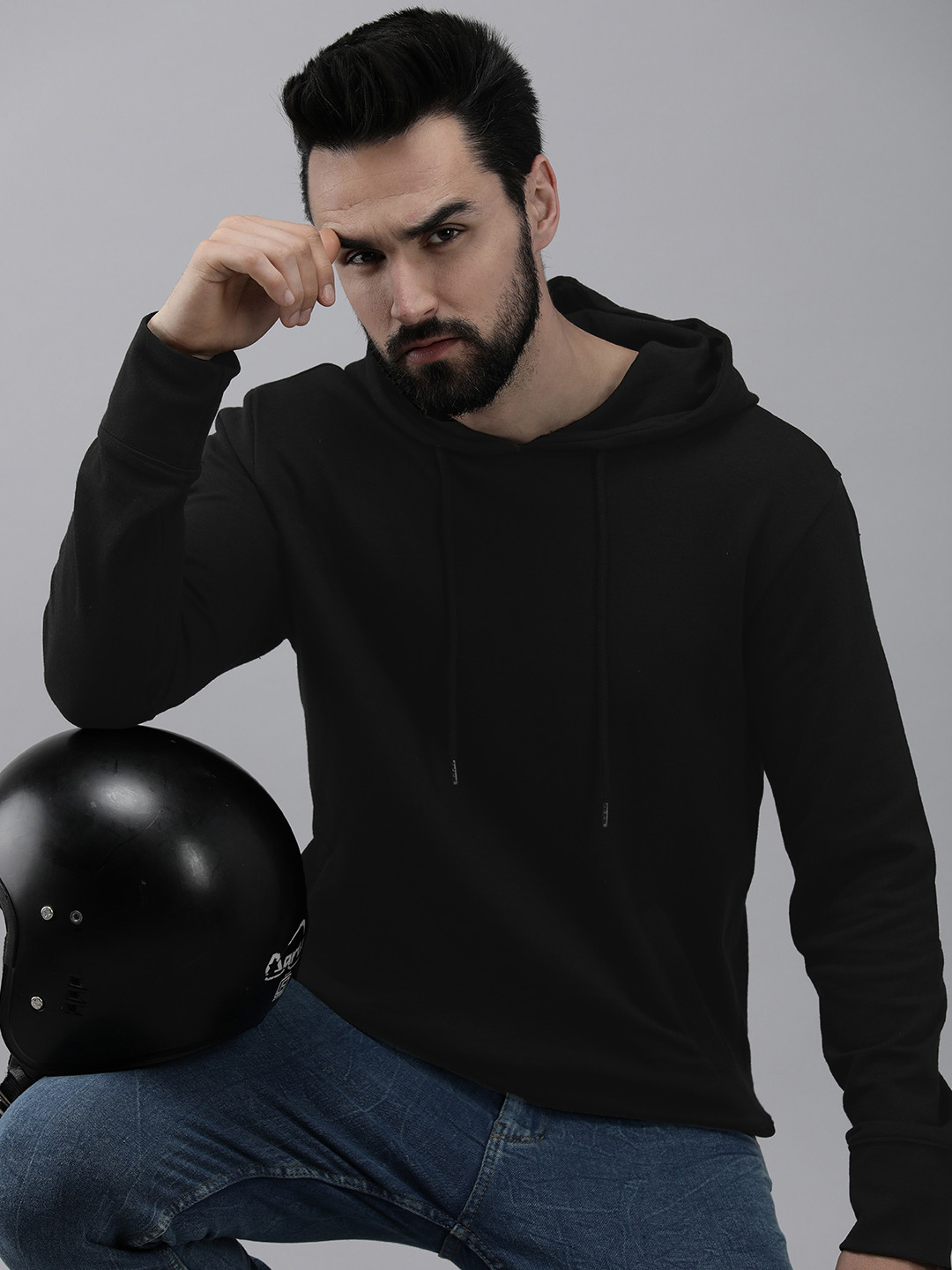 Buy Roadster Men Black Solid Hooded Sweatshirt - Sweatshirts for Men ...