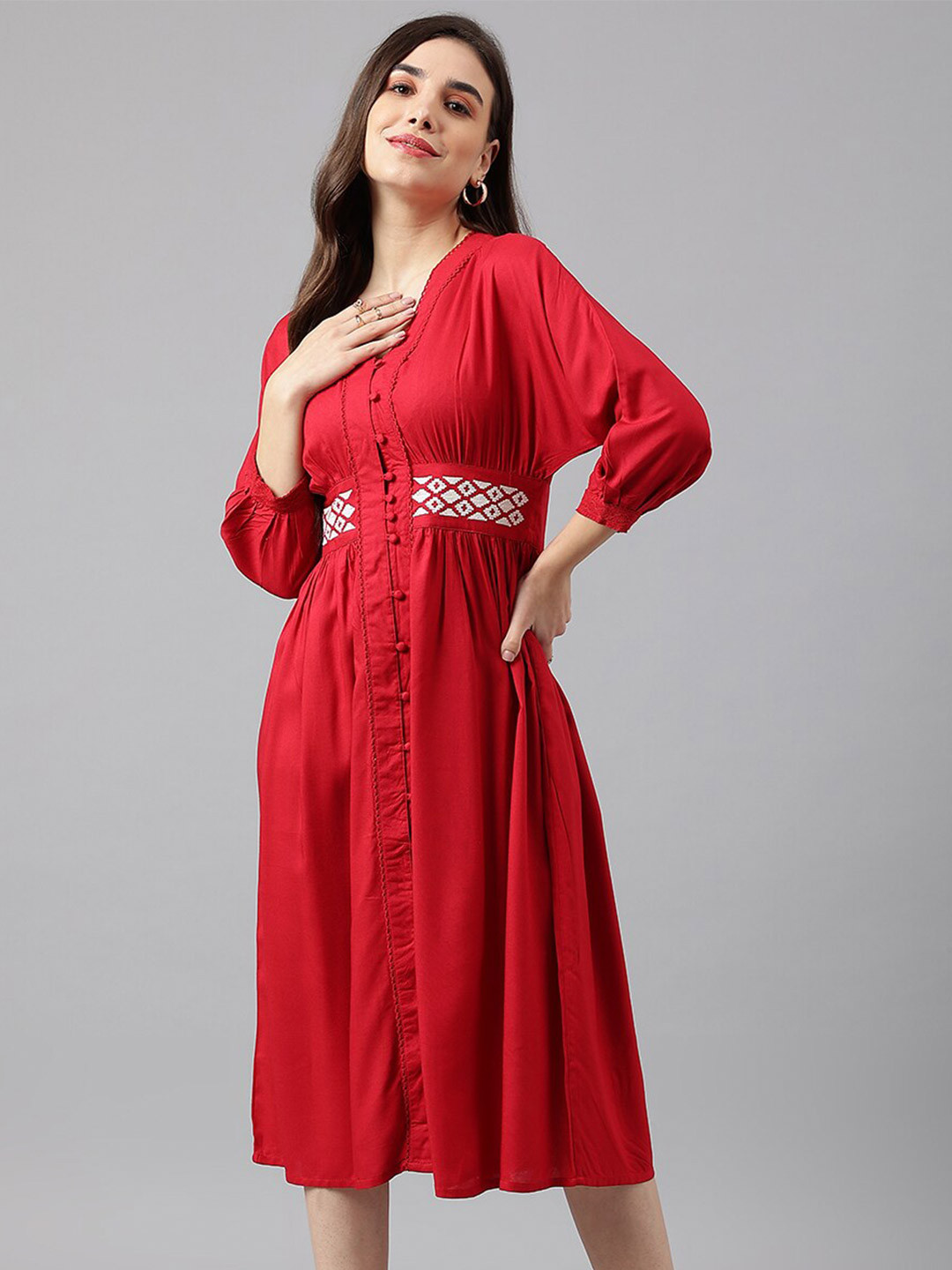 Buy SIAH Maroon Ethnic A Line Midi Dress - Ethnic Dresses for Women ...