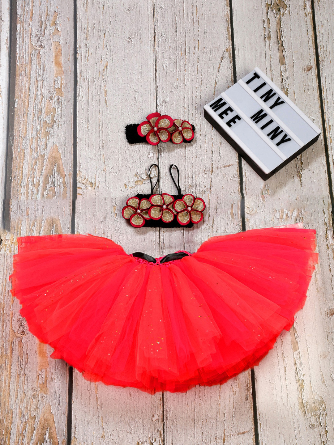 Buy TINY MINY ME Girls Orange & Black Embellished Top With Skirt ...
