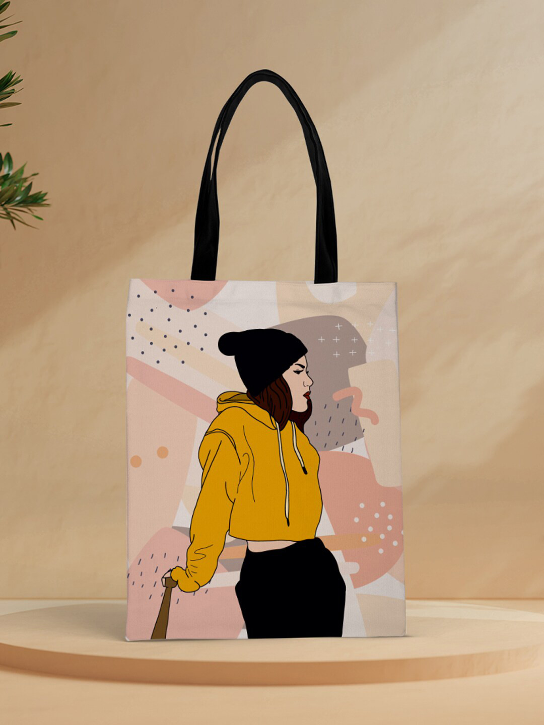 Buy Crazy Corner Pink Printed Girl In Yellow Hoodie Shopper Tote Bag ...