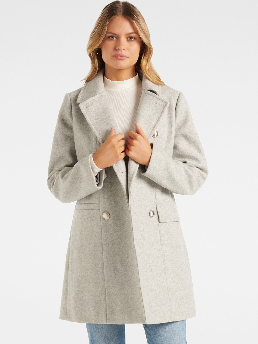 Buy Forever New Women Solid Double Breasted Tailored Fit Overcoats ...