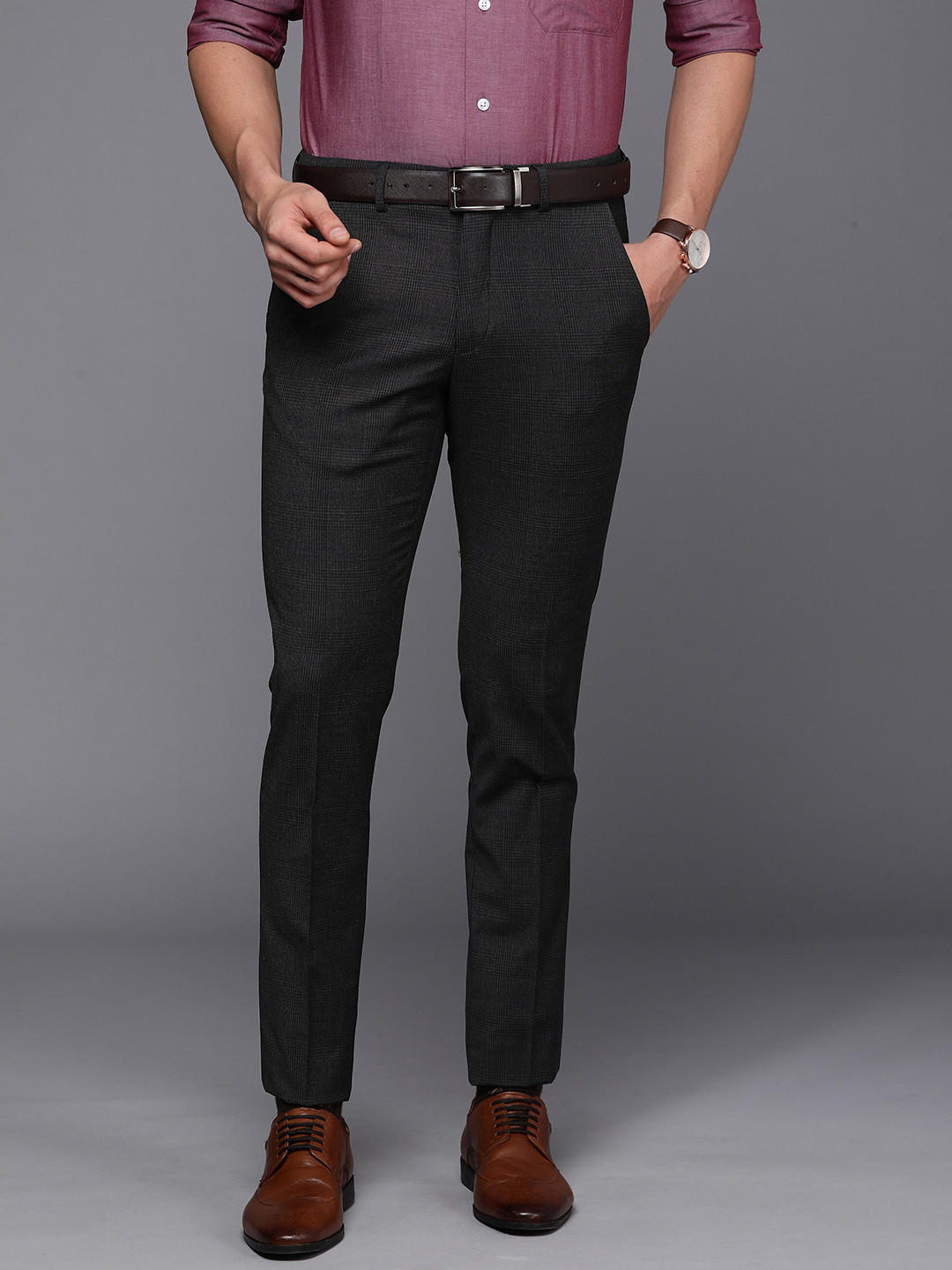 Buy Louis Philippe Men Checked Slim Fit Mid Rise Formal Trousers ...