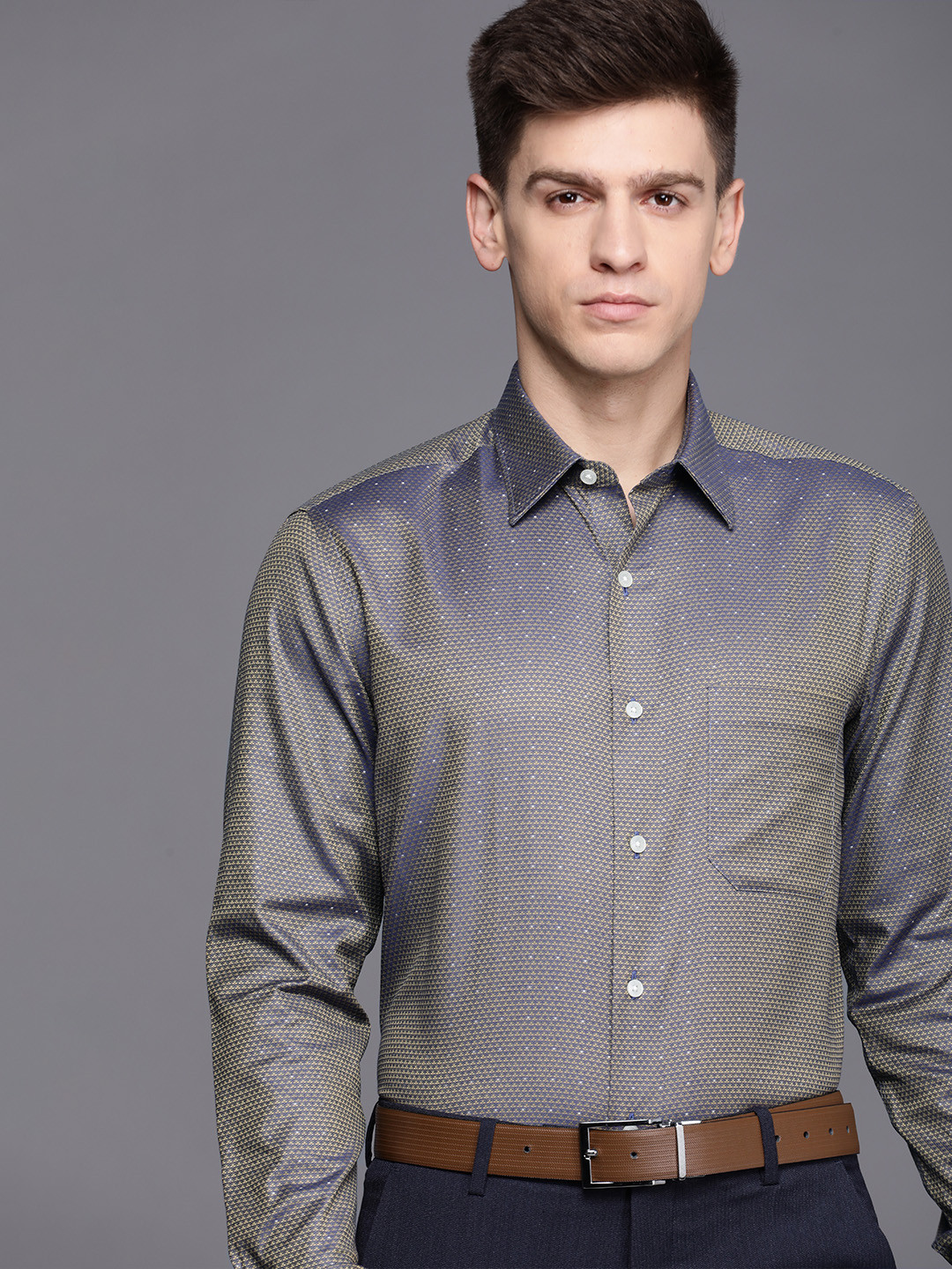 Buy Louis Philippe Men Brown Pure Cotton Full Sleeves Classic Formal ...