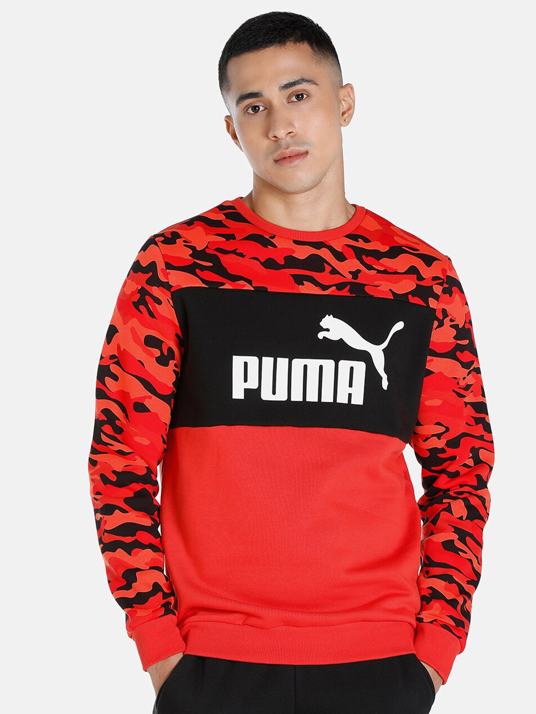 Buy Puma Men Red & Black Essentials+ Camo Crewneck Regular Fit ...