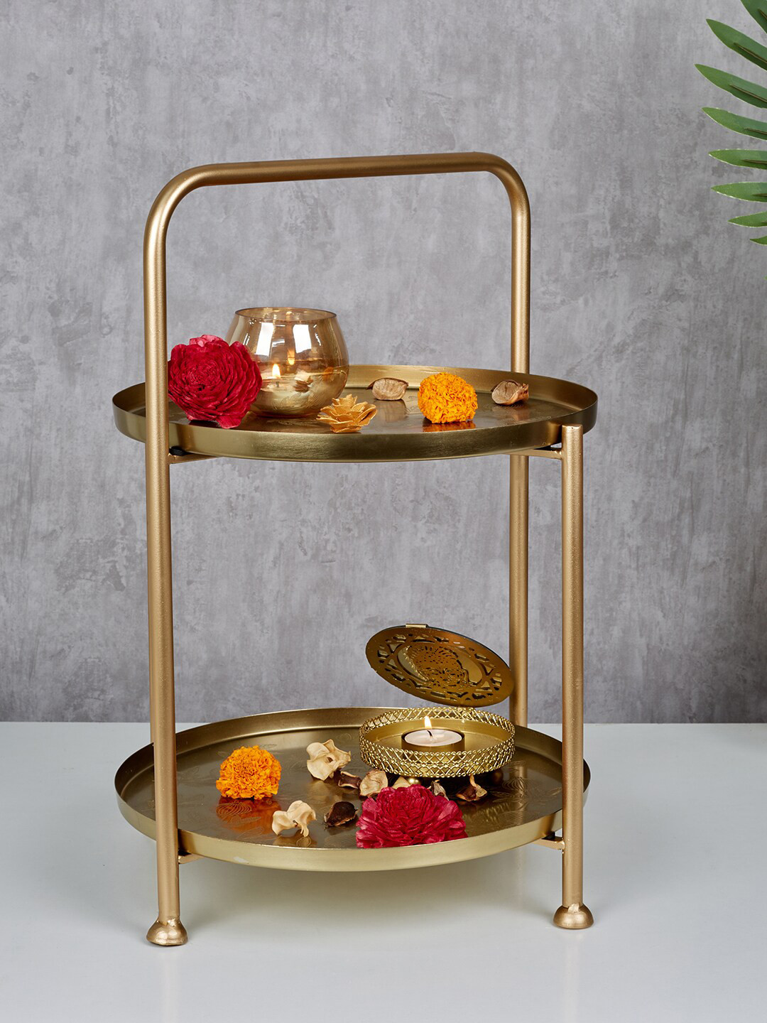 Buy HomeTown Gold Toned Solid 2 Tier Accent Table Showpieces ...
