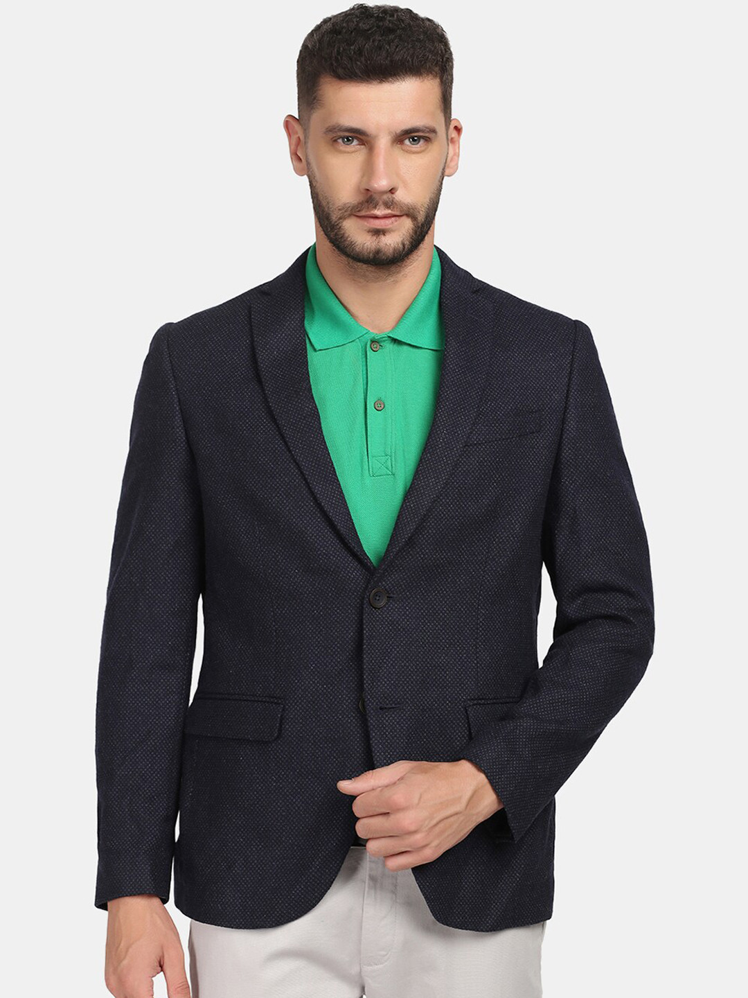 Buy Blackberrys Men Navy Blue Textured Single Breasted Formal Blazers ...