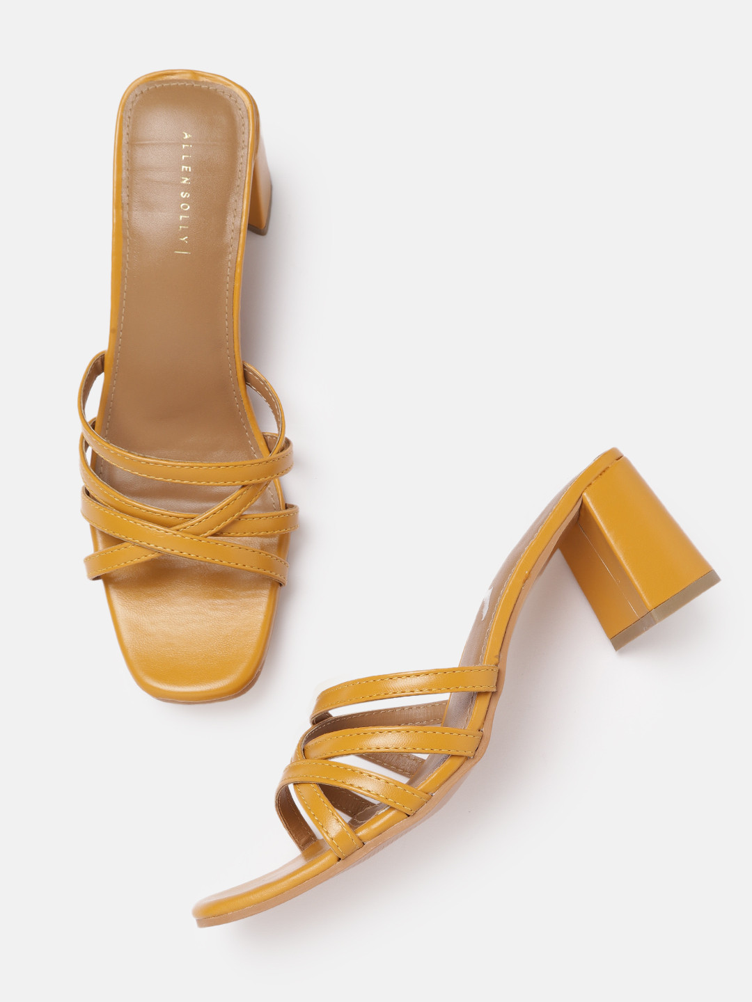Buy Allen Solly Women Mustard Striped Block Heel Sandals - Heels for ...