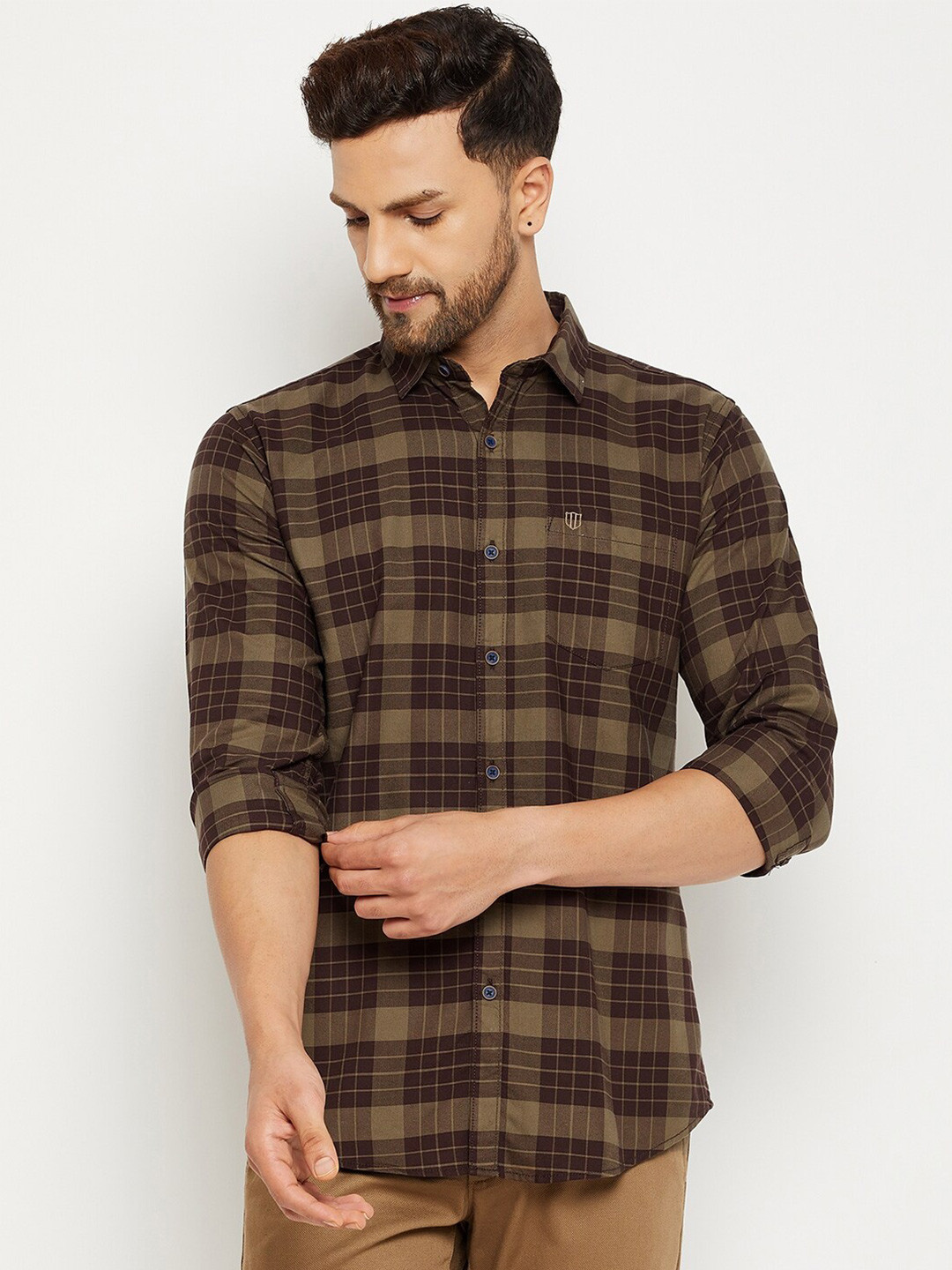 Buy Duke Men Brown Slim Fit Tartan Checked Casual Shirt - Shirts for ...