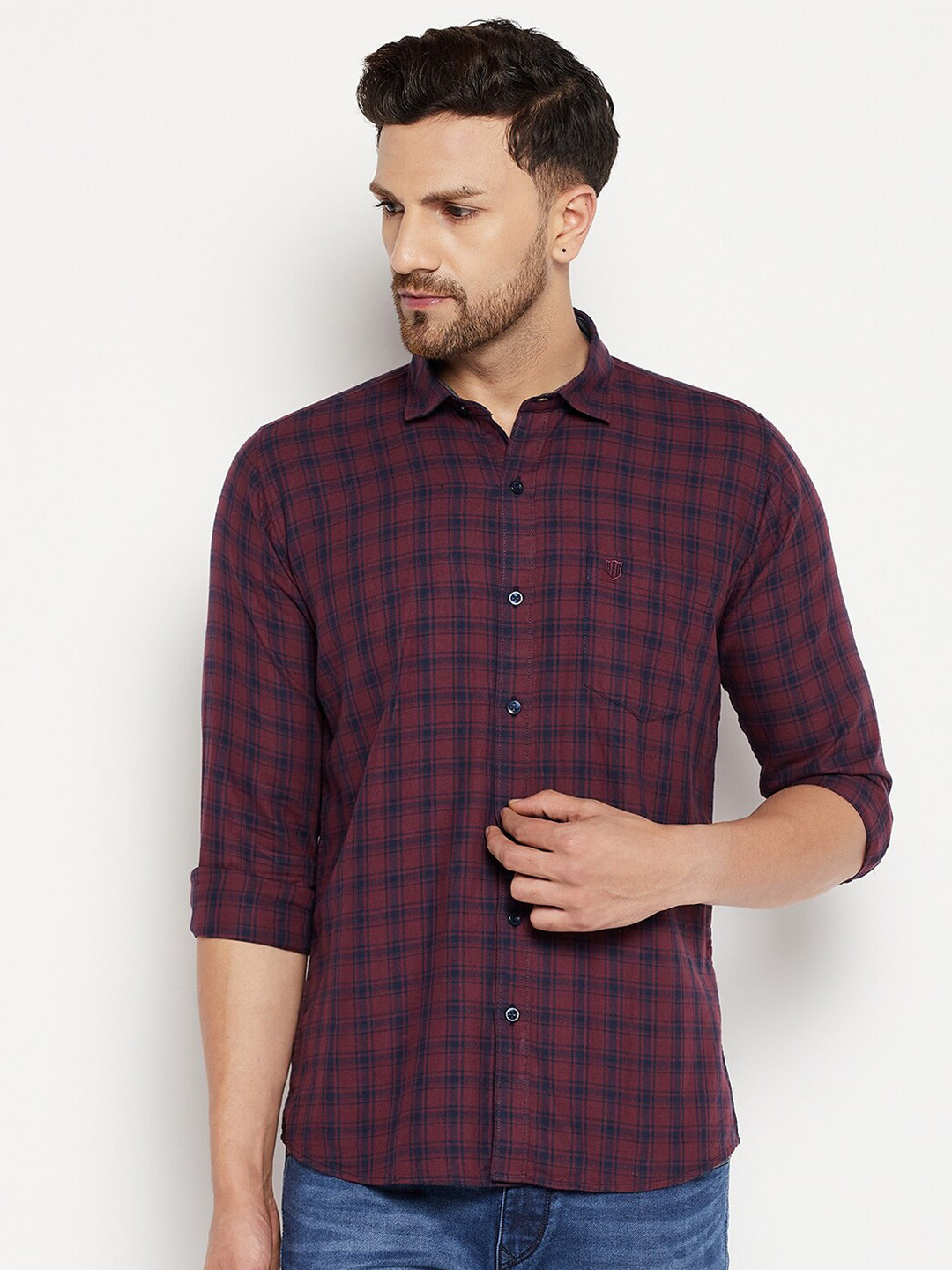 Buy Duke Men Maroon Checked Slim Fit Casual Shirt - Shirts for Men ...