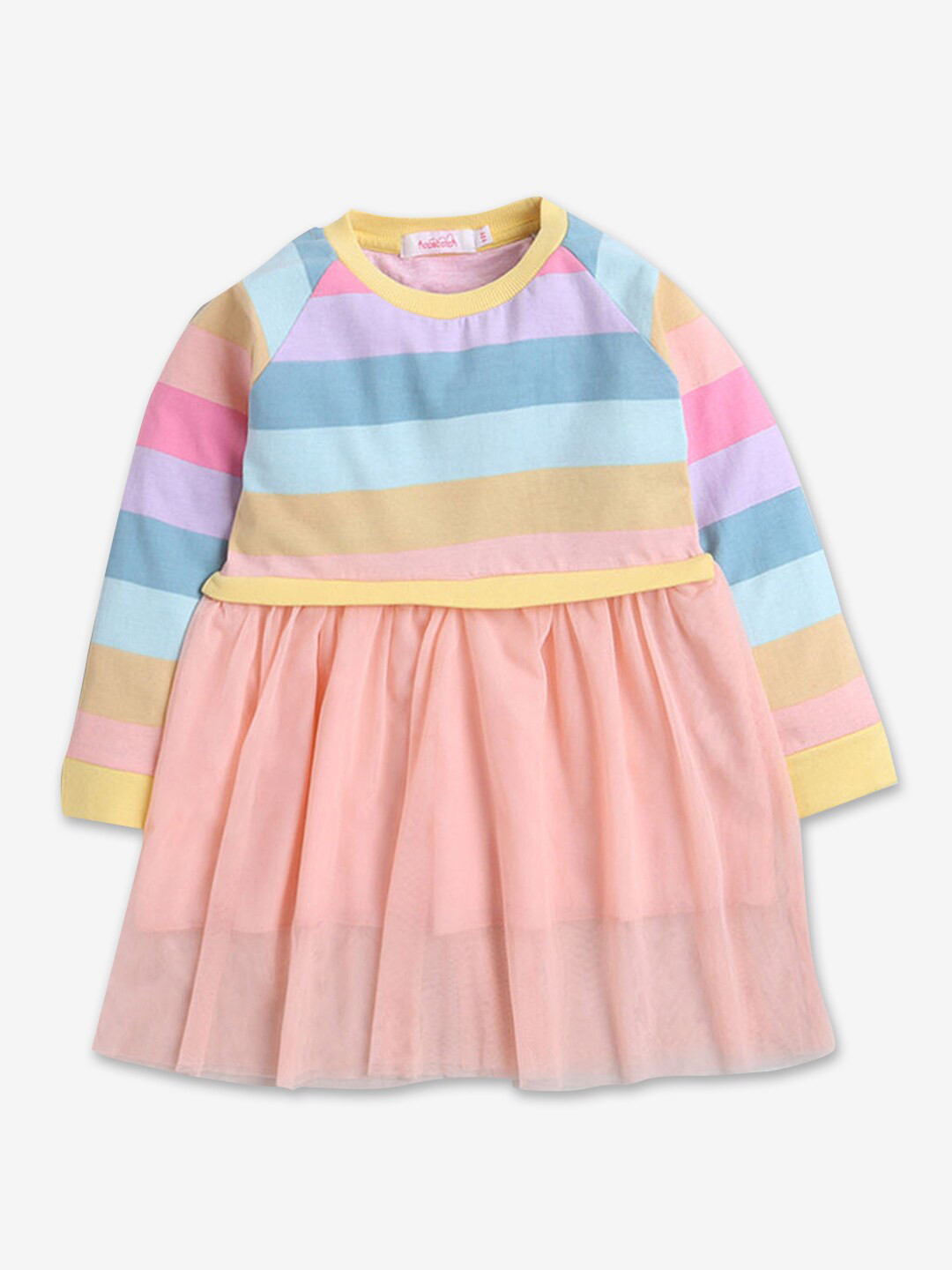 Buy Hopscotch Girls Pink & Peach Coloured Striped Fit & Flare Dress ...