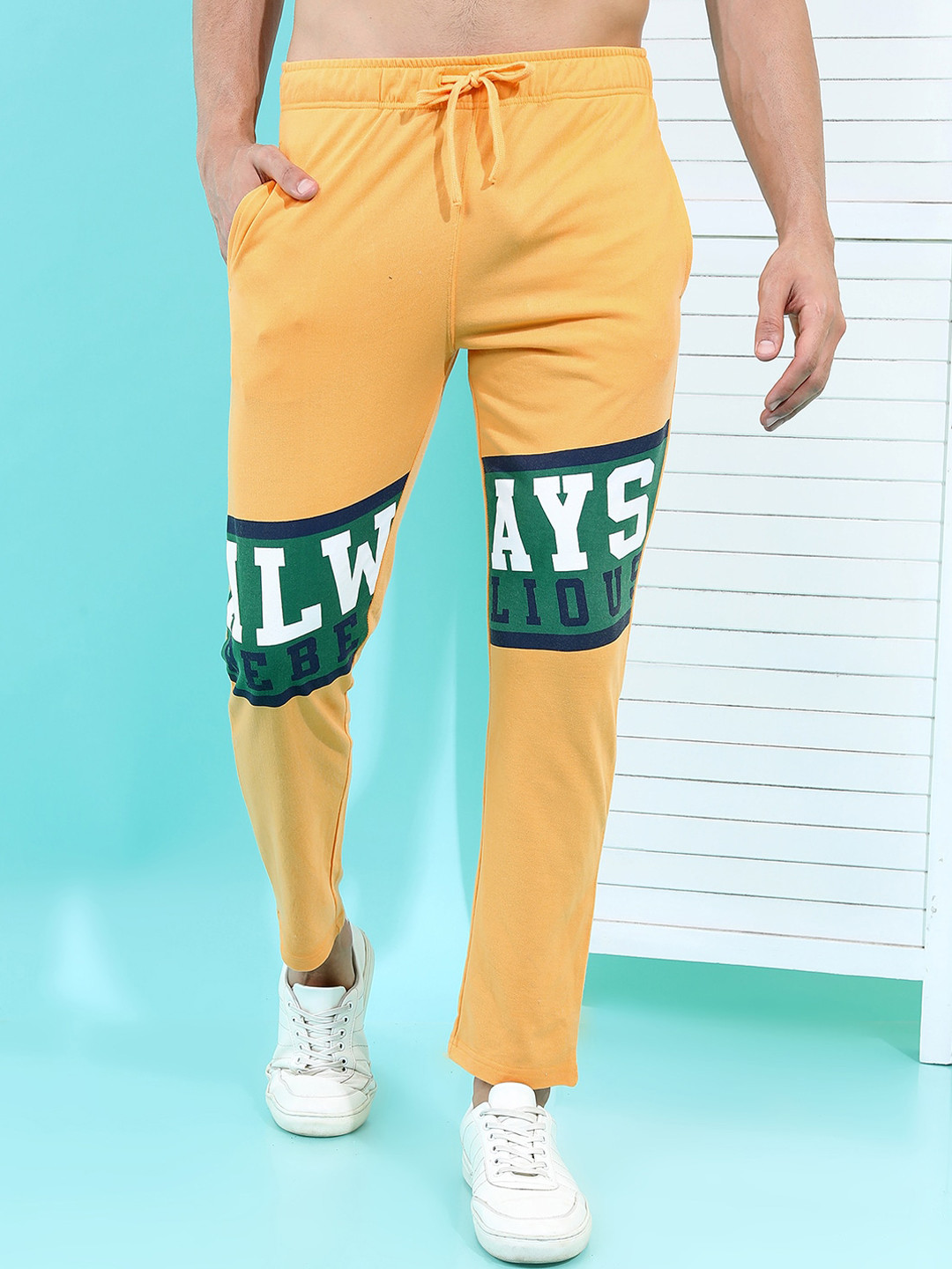 Buy HIGHLANDER Men Yellow & Green Typography Printed Track Pant - Track ...