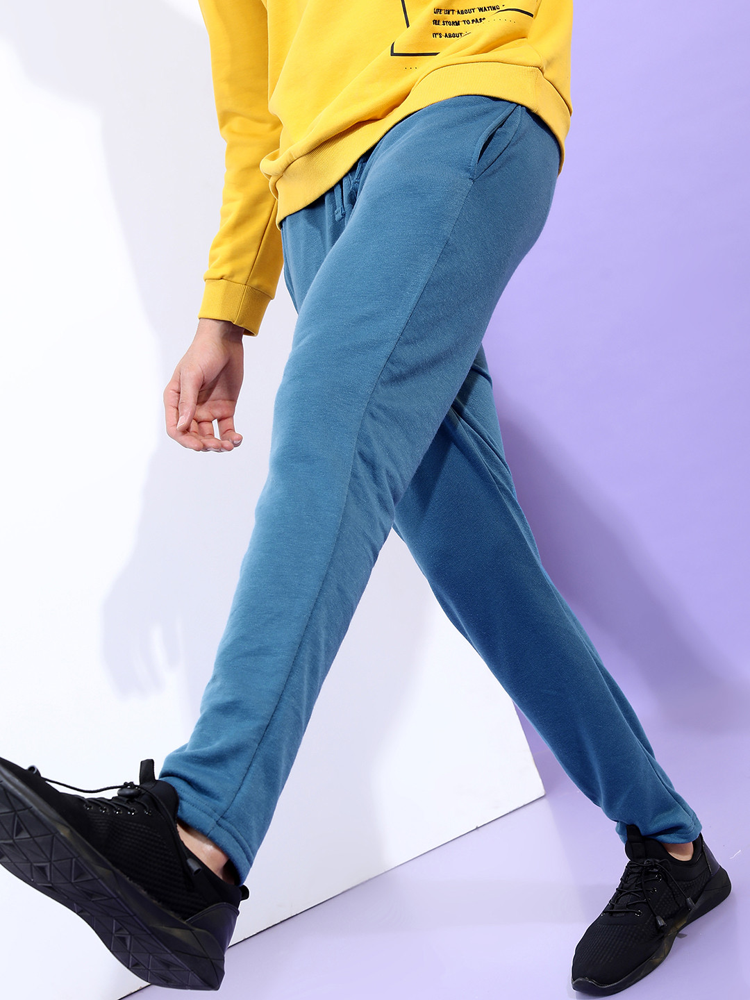 Buy HIGHLANDER Men Teal Blue Solid Casual Track Pant - Track Pants for ...