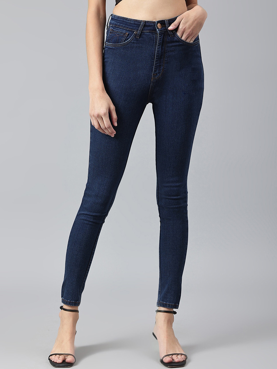 Buy Xpose Women Blue Comfort Slim Fit High Rise Clean Look Stretchable ...