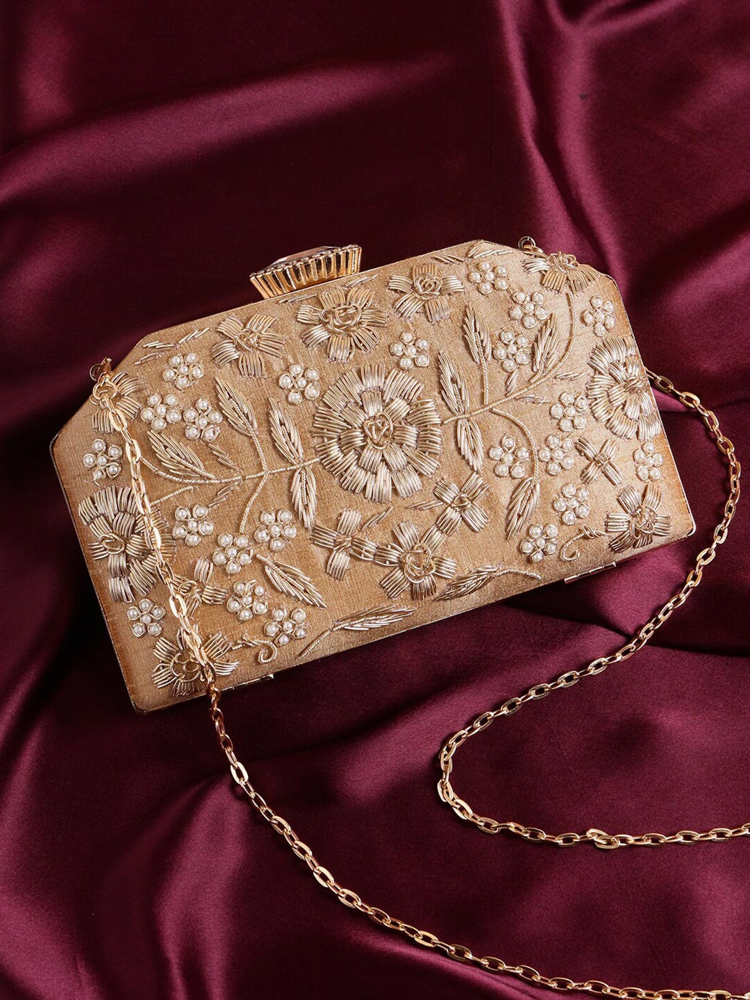 Buy Swisni Gold Toned Embellished Embellished Box Clutch - Clutches for ...