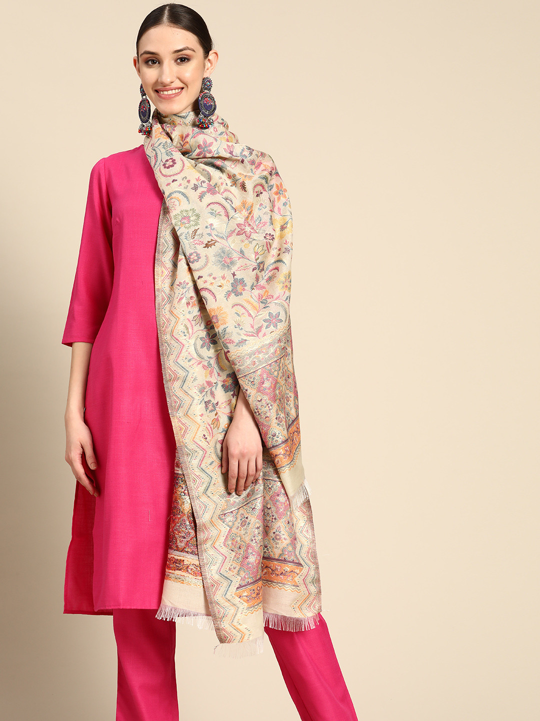 Buy Sangria Beige Woven Design Art Silk Dupatta - Dupatta for Women ...