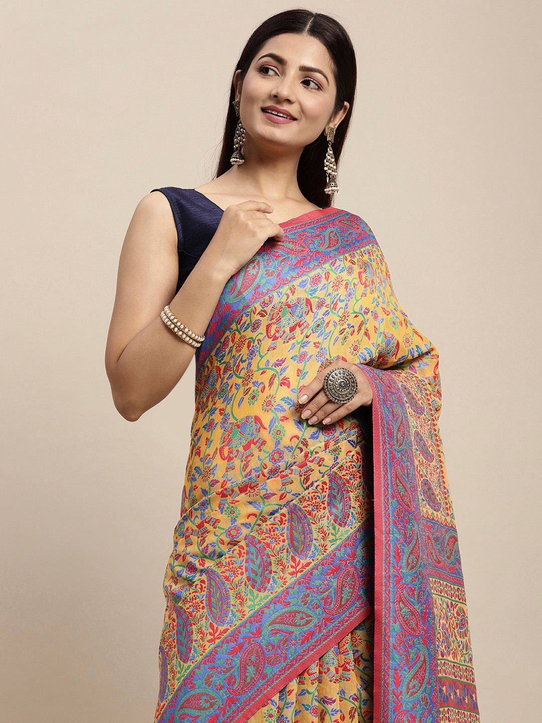 Buy AYKA CLOTHINGS Yellow Floral Pure Cotton Patola Saree - Sarees for ...