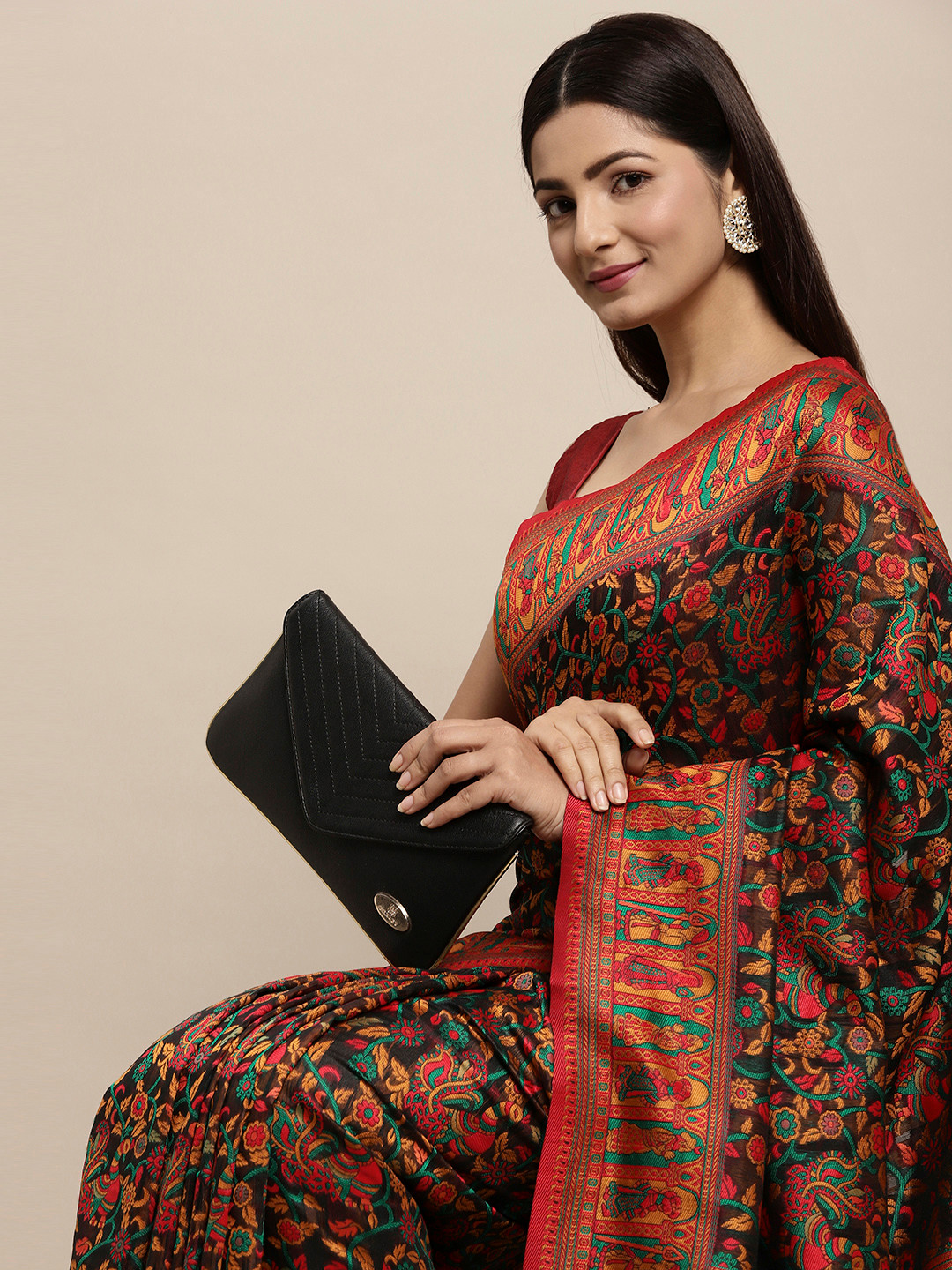 Buy AYKA CLOTHINGS Black Floral Pure Cotton Patola Saree - Sarees for ...