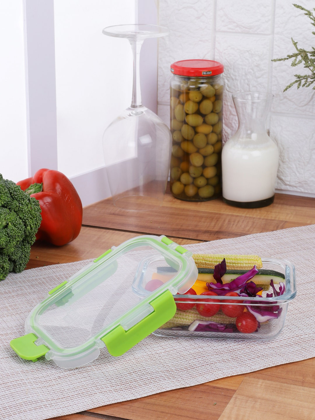 Buy Pyrex Transparent & Green Solid Storage Jar With Lid 380 Ml ...