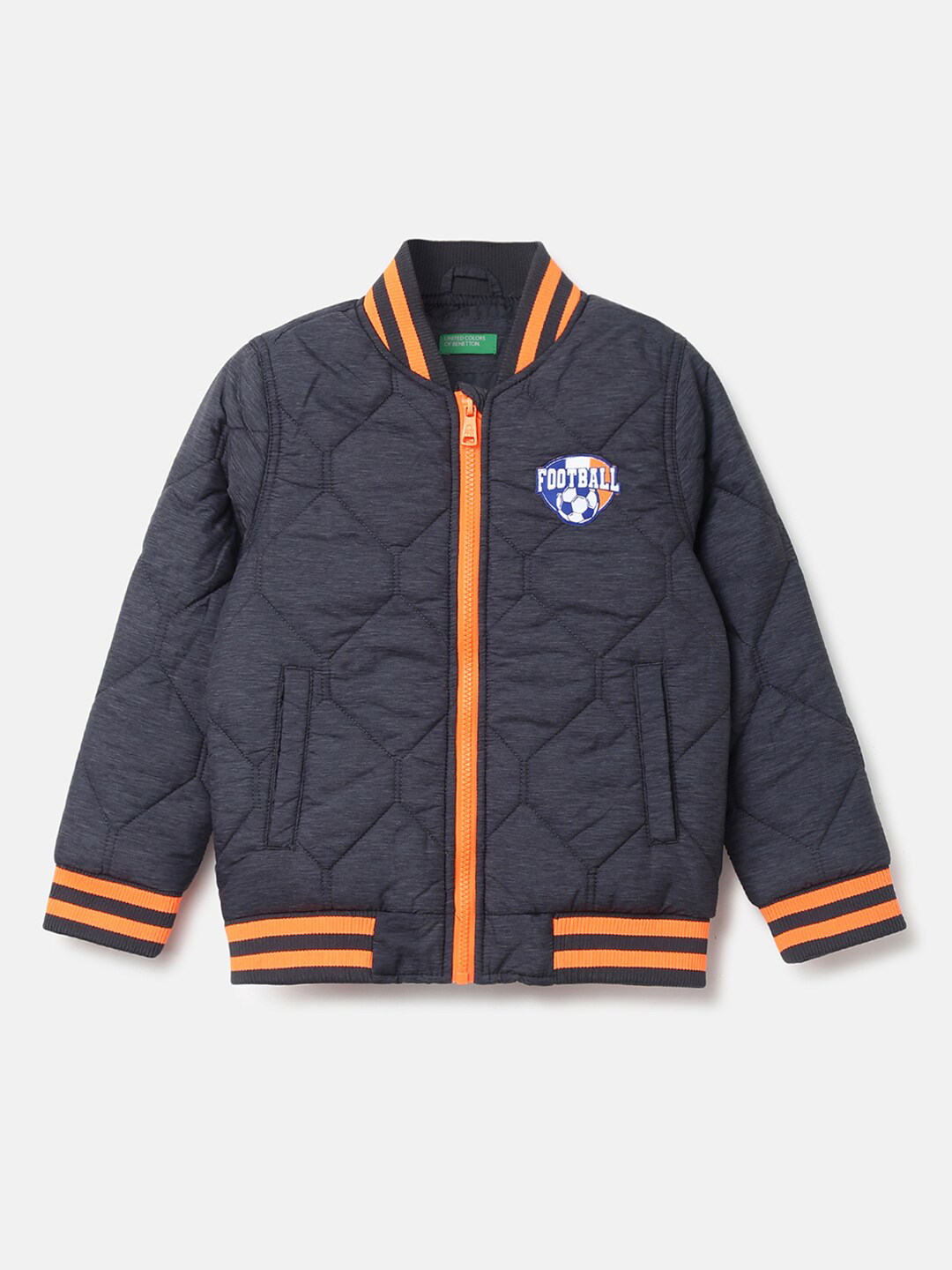 Buy United Colors Of Benetton Boys Charcoal Solid Stand Collar Bomber ...