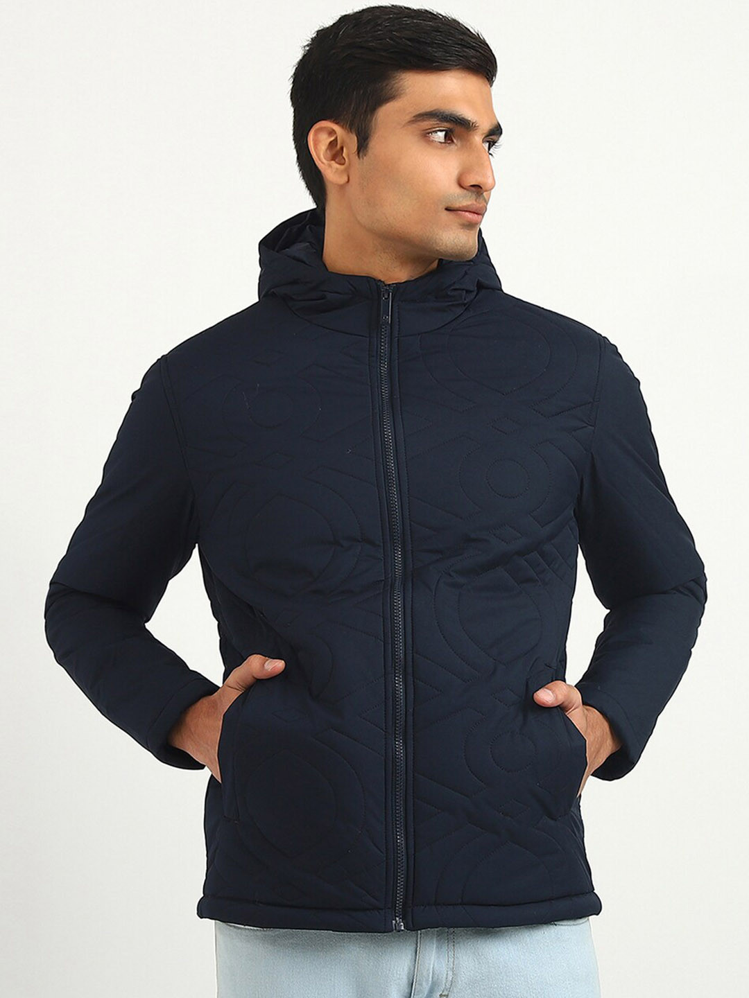 Buy United Colors Of Benetton Men Navy Blue Hooded Puffer Jacket ...
