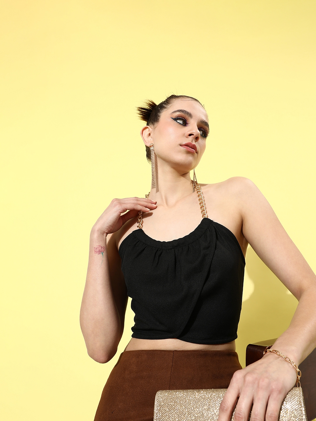 Buy Dressberry Halter Neck Fitted Crop Top With Smocked Detail Tops
