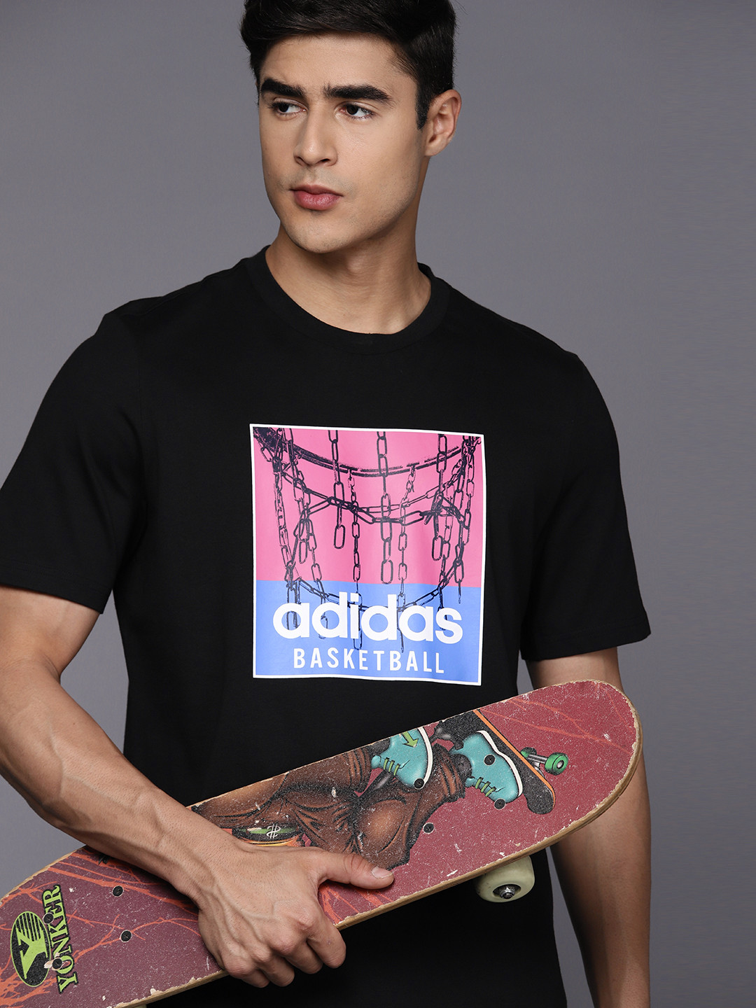 Buy ADIDAS Chain Net Basketball Graphic Printed Pure Cotton T Shirt ...