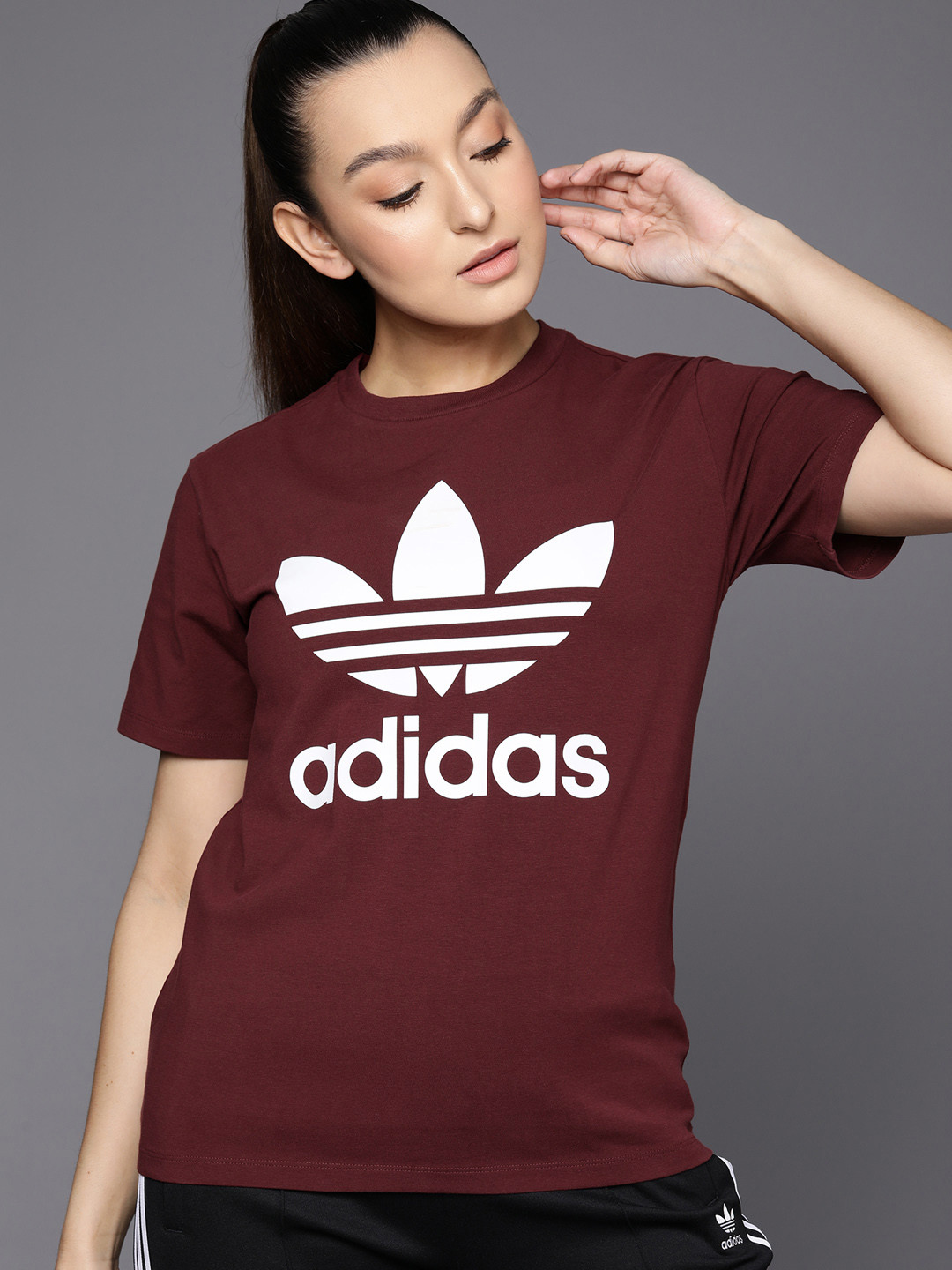 Buy ADIDAS Originals Women Trefoil Brand Logo Printed T Shirt - Tshirts ...