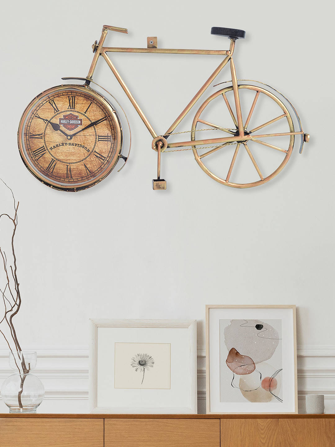 Buy Golden Peacock Copper Colored Hanging Cycle Clock Wall Decor - Wall ...