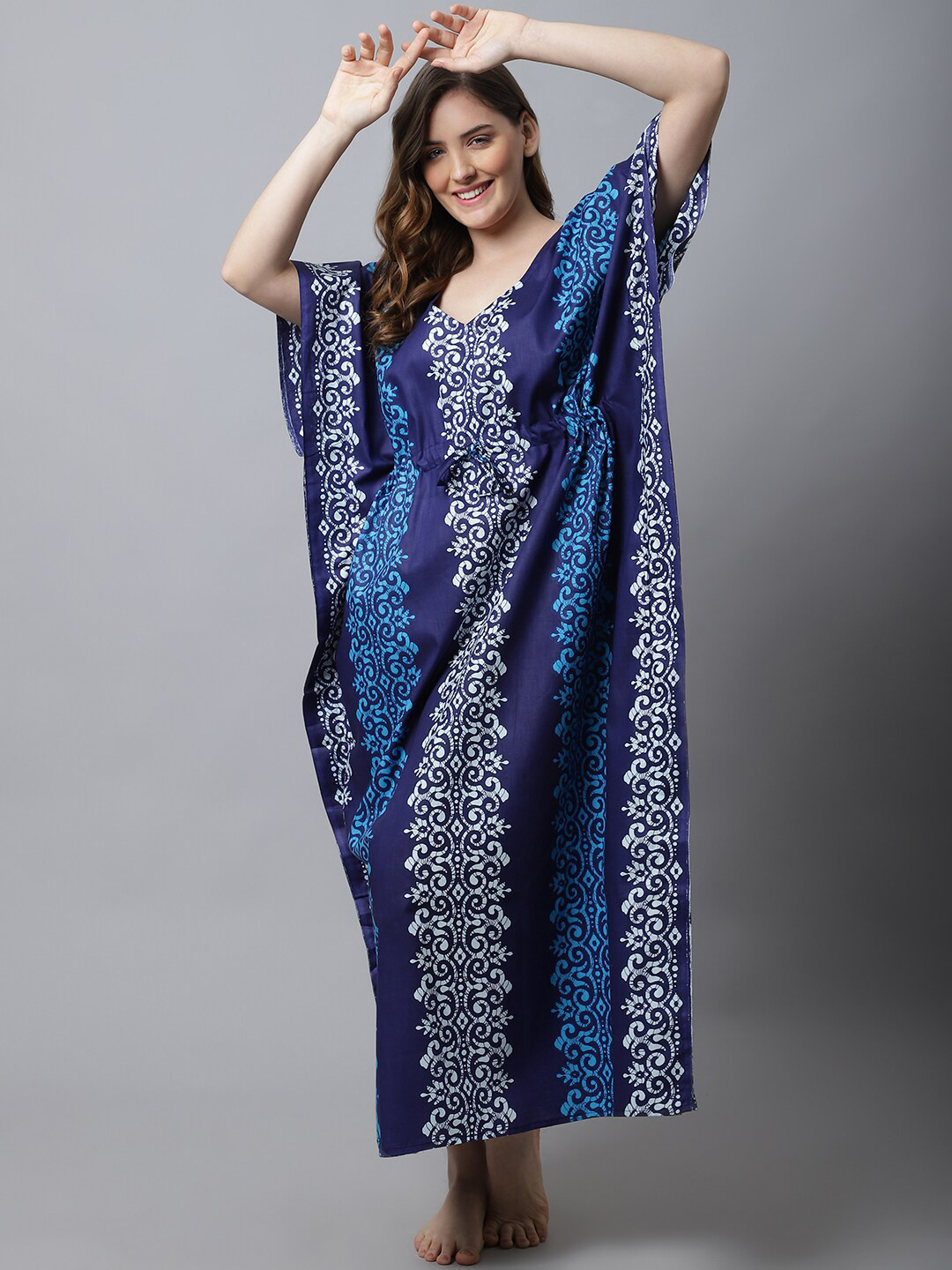 Buy Secret Wish Blue Batik Printed Kaftan Nightdress - Nightdress for ...