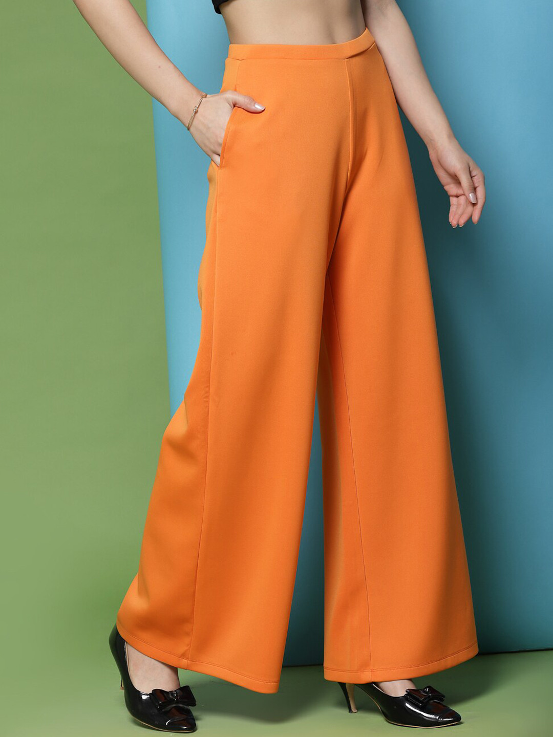 Buy KASSUALLY Women Orange High Rise Trousers - Trousers for Women ...