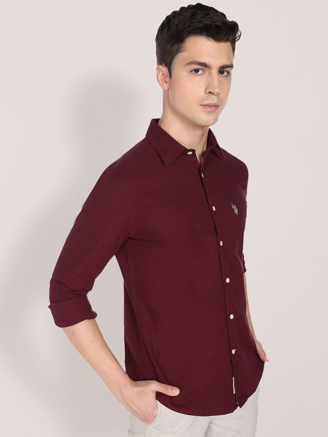 Buy U.S. Polo Assn. Men Red Stretchy Twill Shirt - Shirts for Men ...