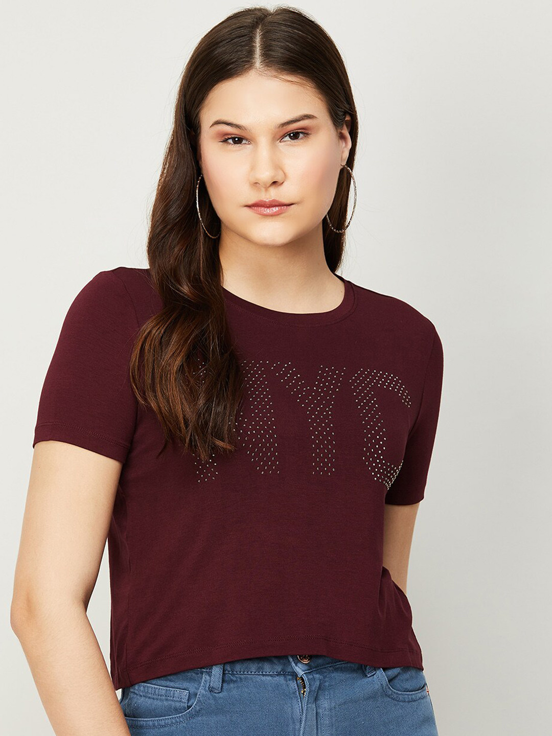 Buy Ginger By Lifestyle Women Burgundy Crop T Shirt - Tshirts for Women ...