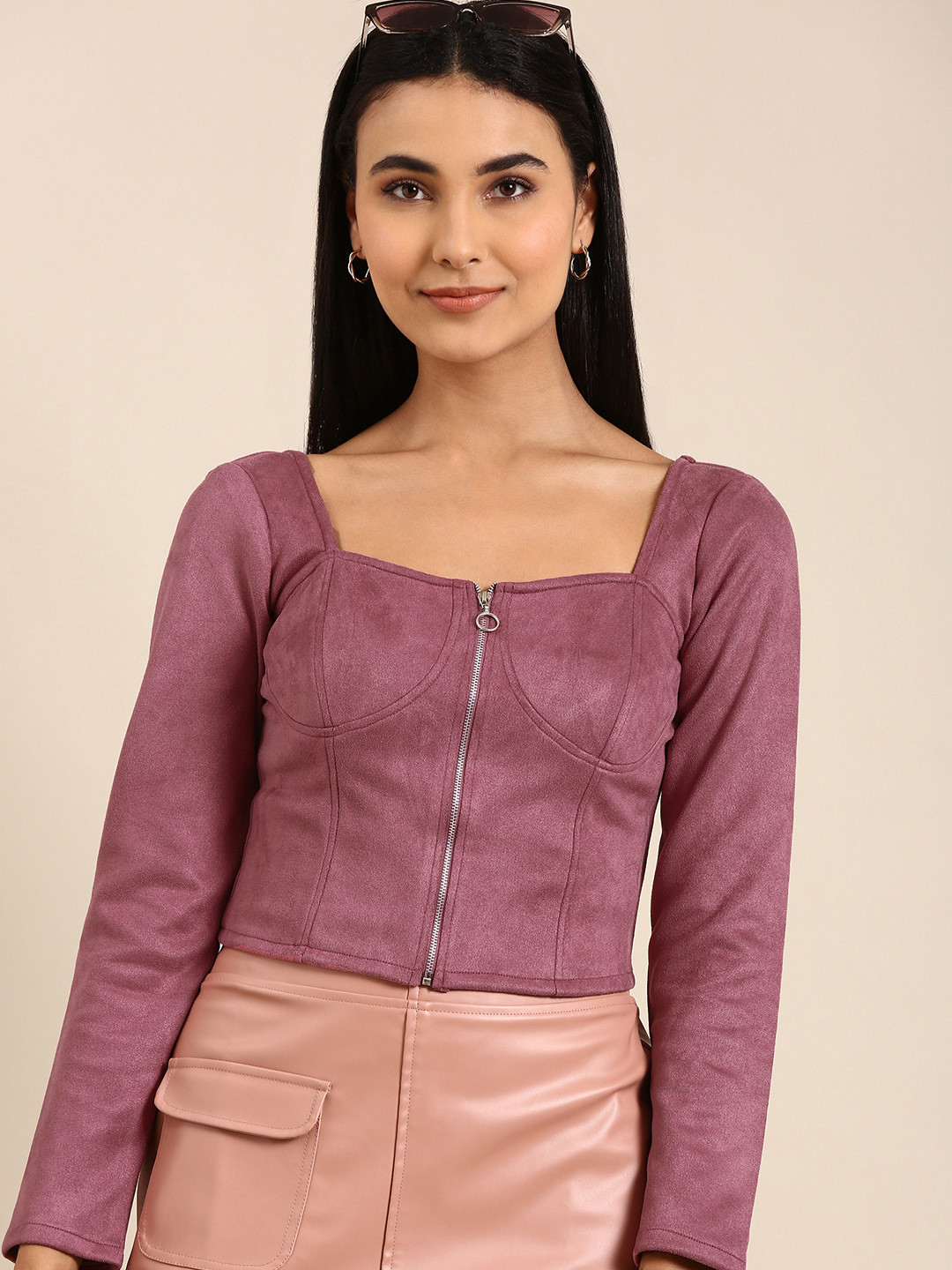 Buy Athena Dusty Pink Solid Fitted Top - Tops for Women 20476020 | Myntra