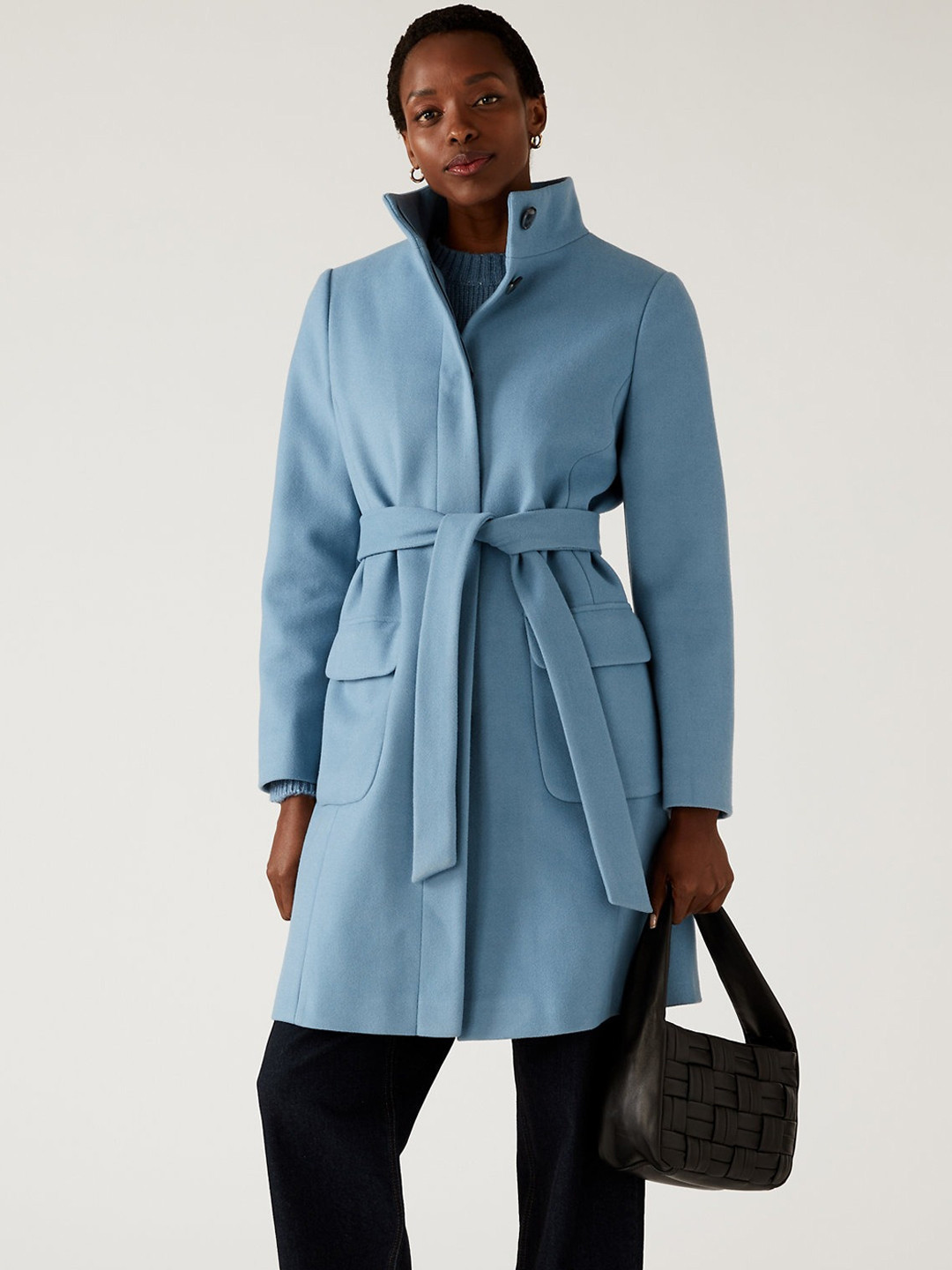Buy Marks & Spencer Women Blue Solid Longline Overcoat With Tie Up ...