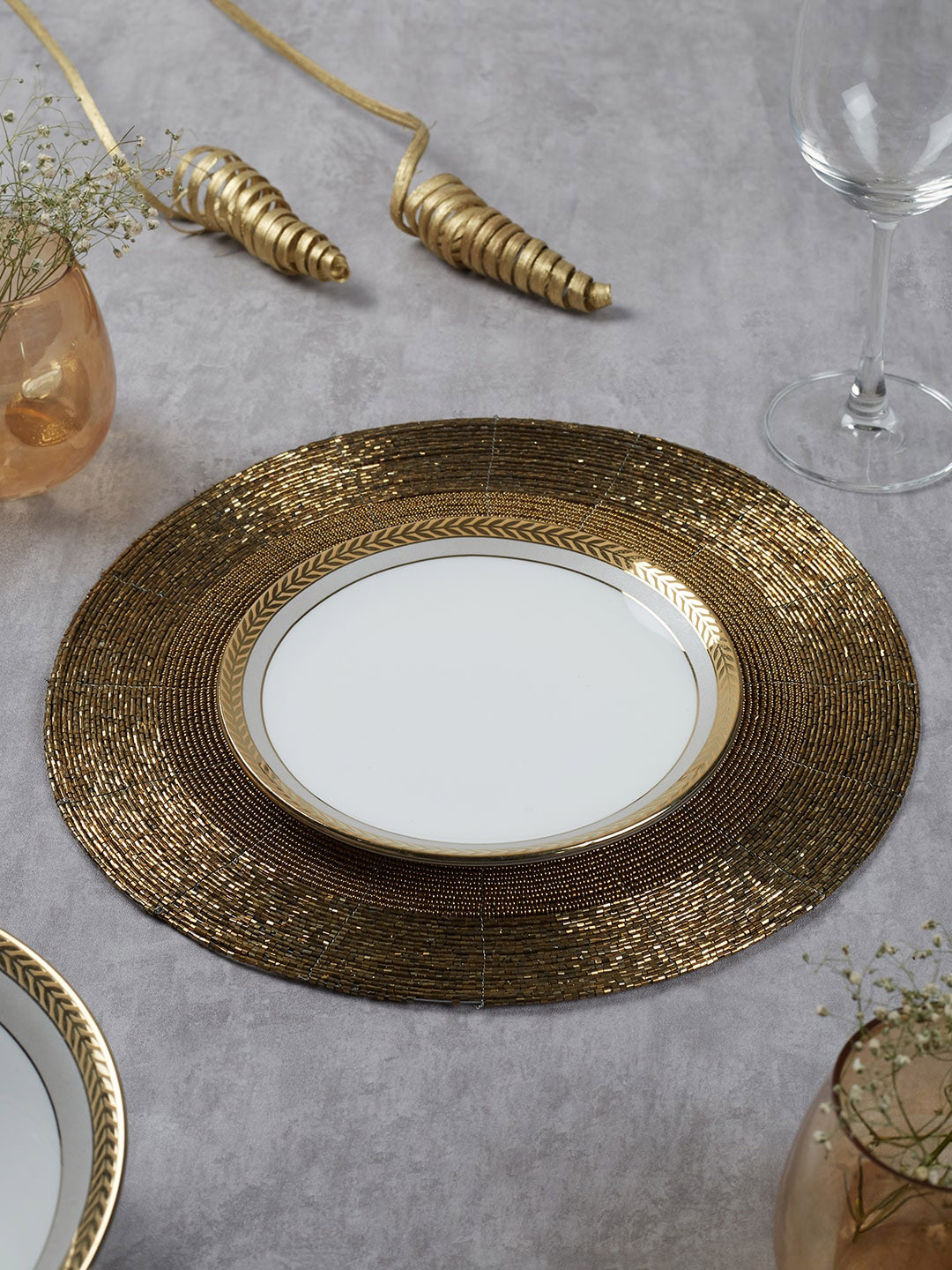 Buy HomeTown Gold Toned Textured Round Table Placemat - Table Placemats ...