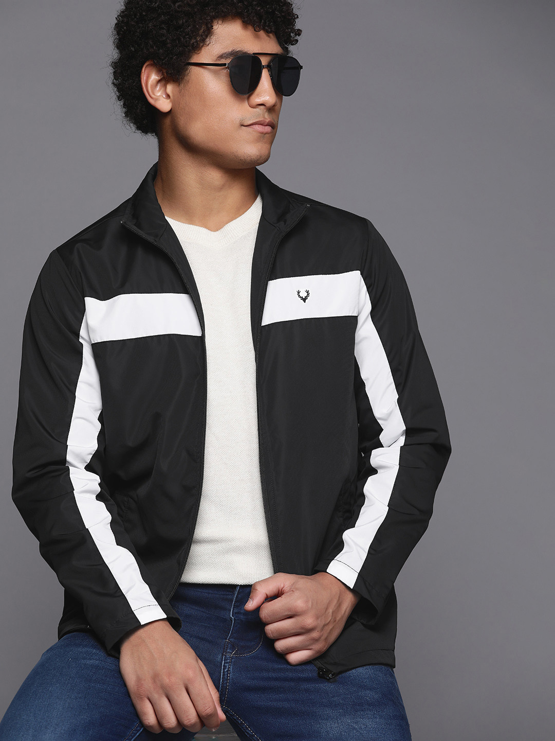 Buy Allen Solly Sport Men Black & White Striped Padded Jacket - Jackets ...