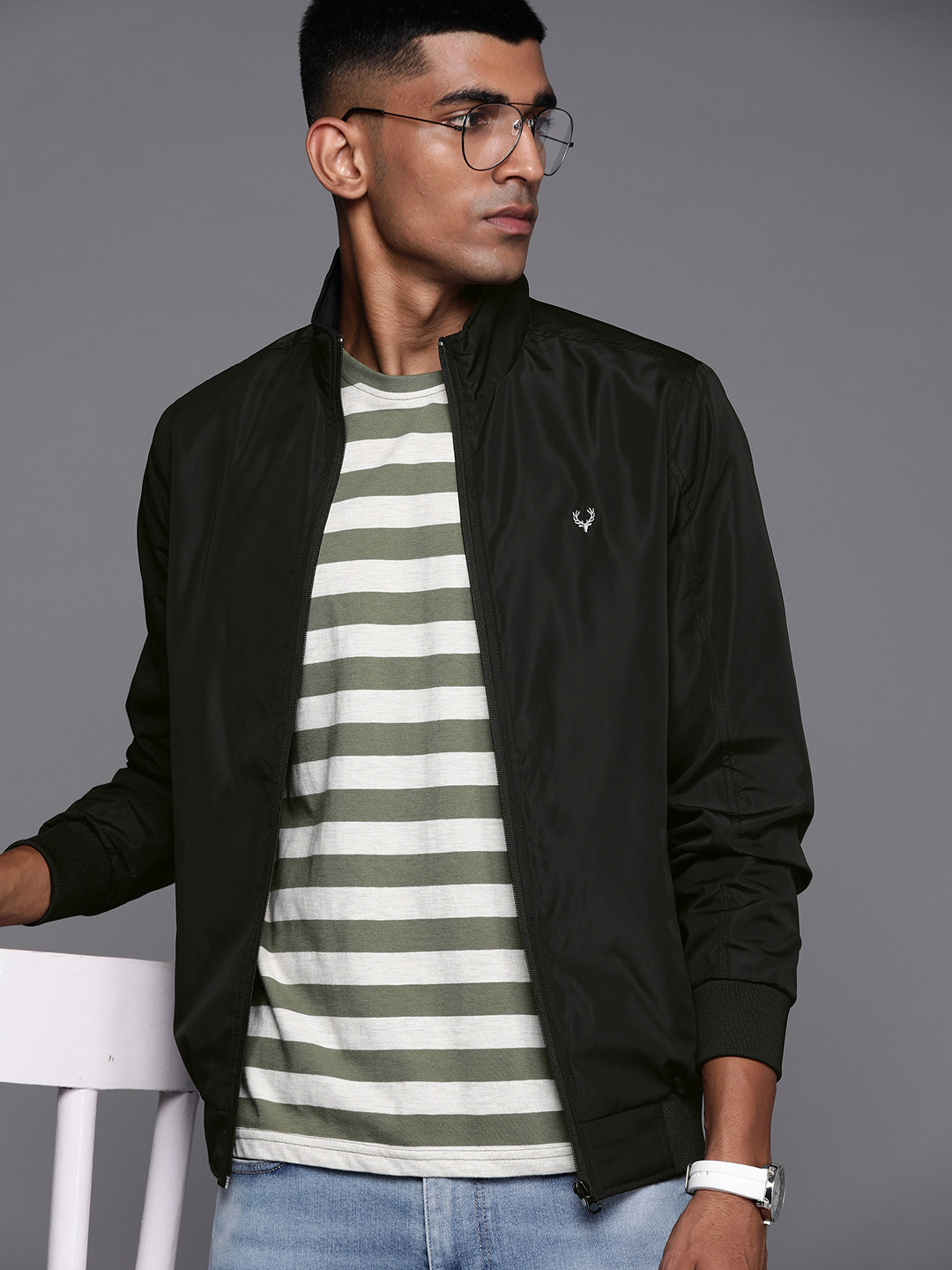 Buy Allen Solly Sport Men Black Solid Bomber Jacket - Jackets for Men ...