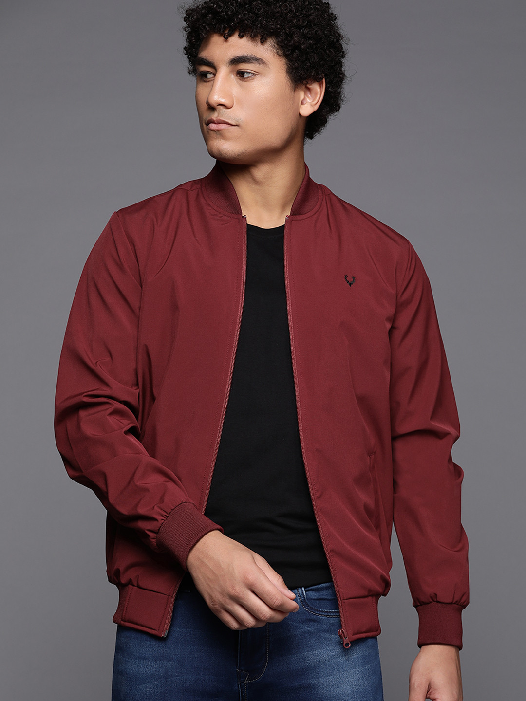 Buy Allen Solly Sport Maroon Solid Bomber Jacket - Jackets for Men ...