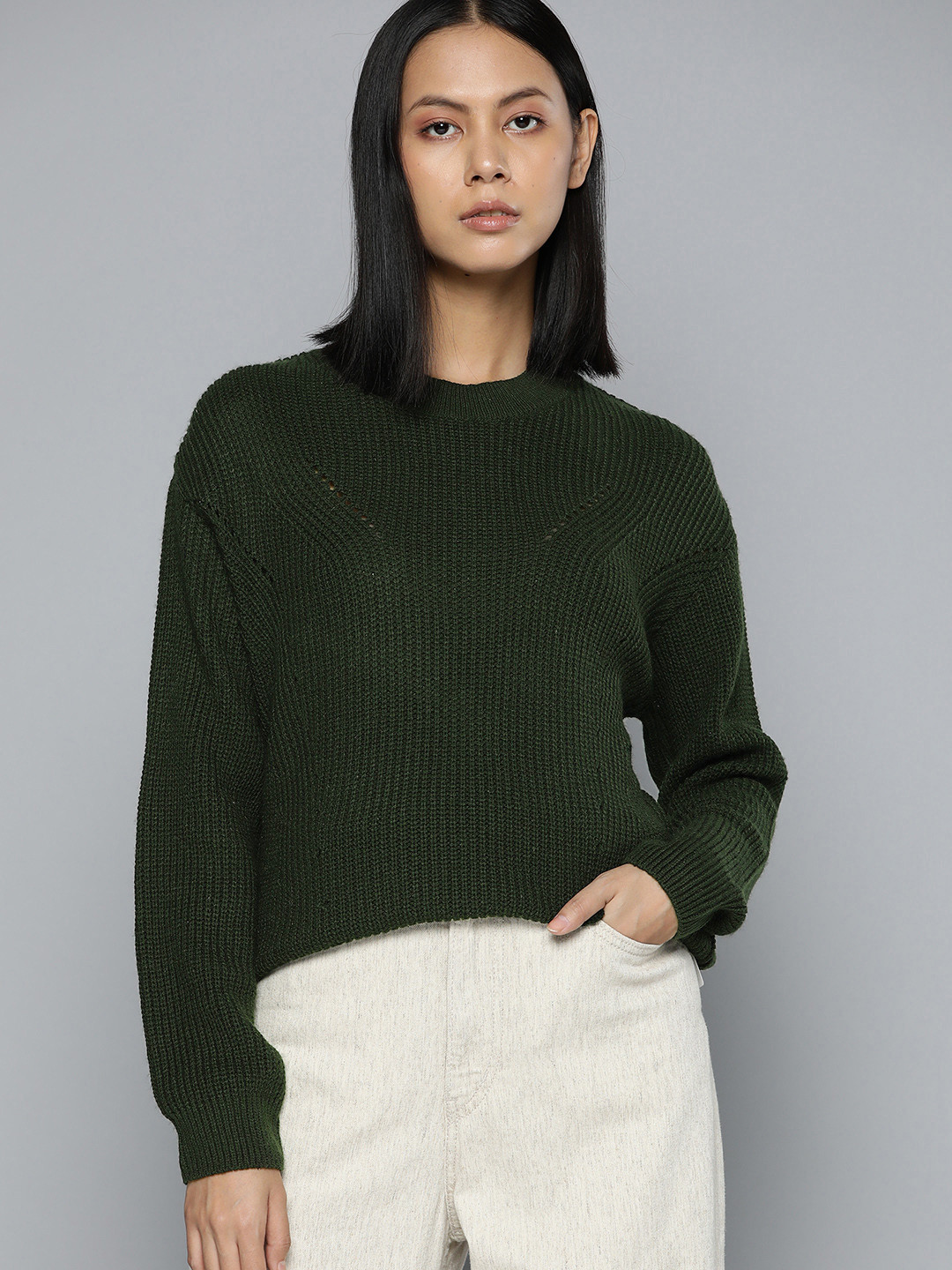 Buy Ether Women Olive Green Solid Sweater - Sweaters for Women 20481166 ...