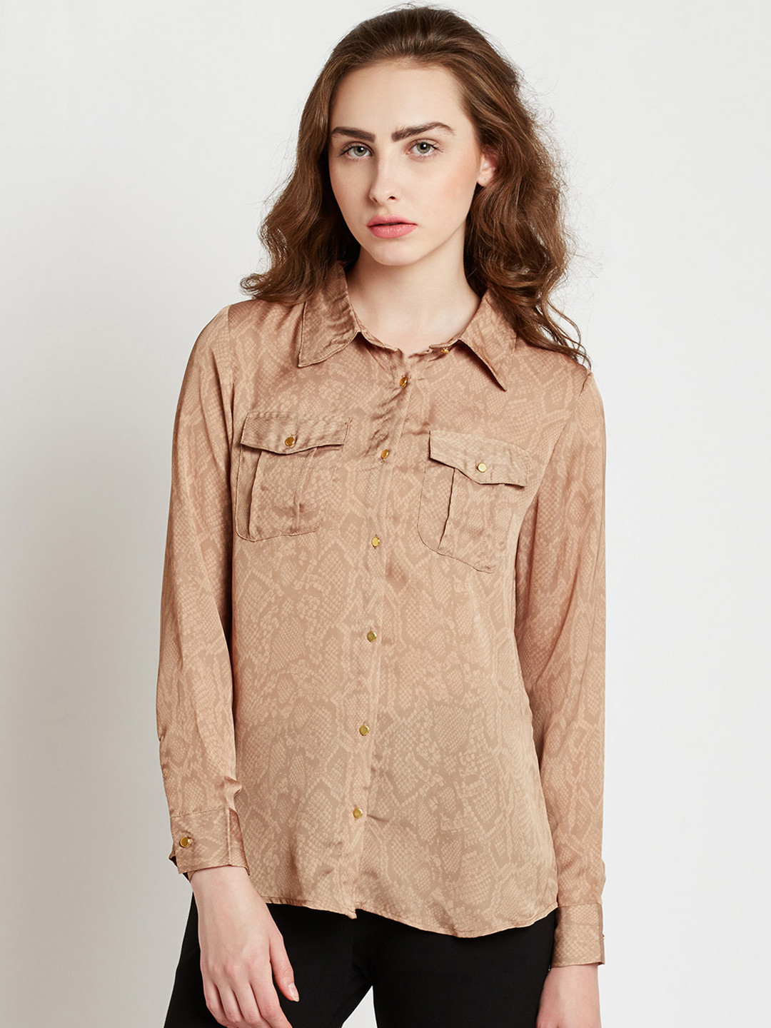 Buy COVER STORY Women Beige Printed Shirt Style Top - Tops for Women ...