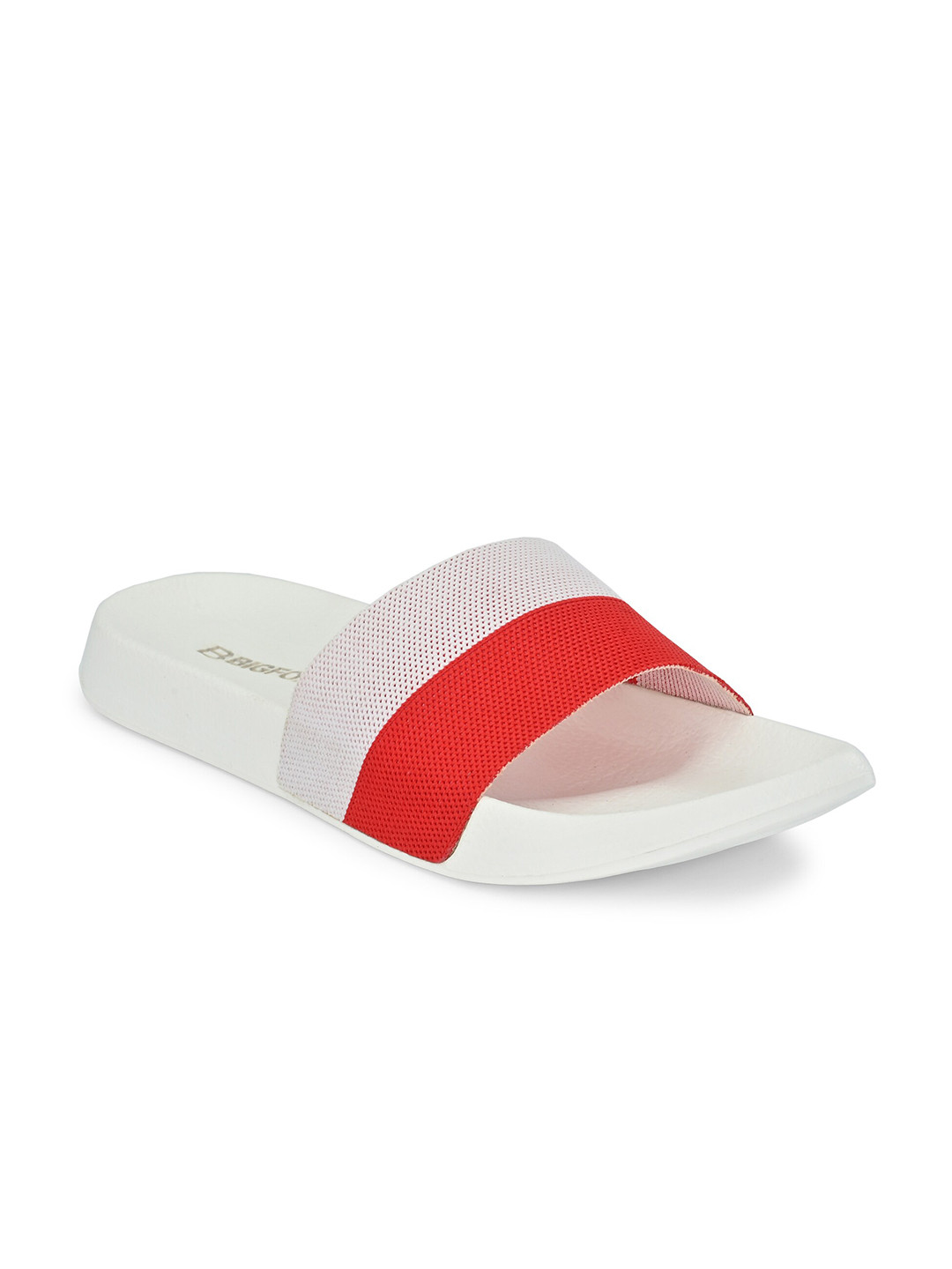 Buy Big Fox Men White & Red Solid Synthetic Sliders - Flip Flops for ...