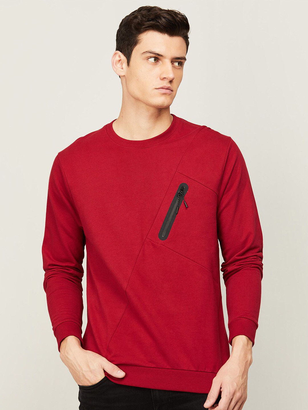Buy Bossini Men Red Solid Cotton Pullover Sweatshirt - Sweatshirts for ...