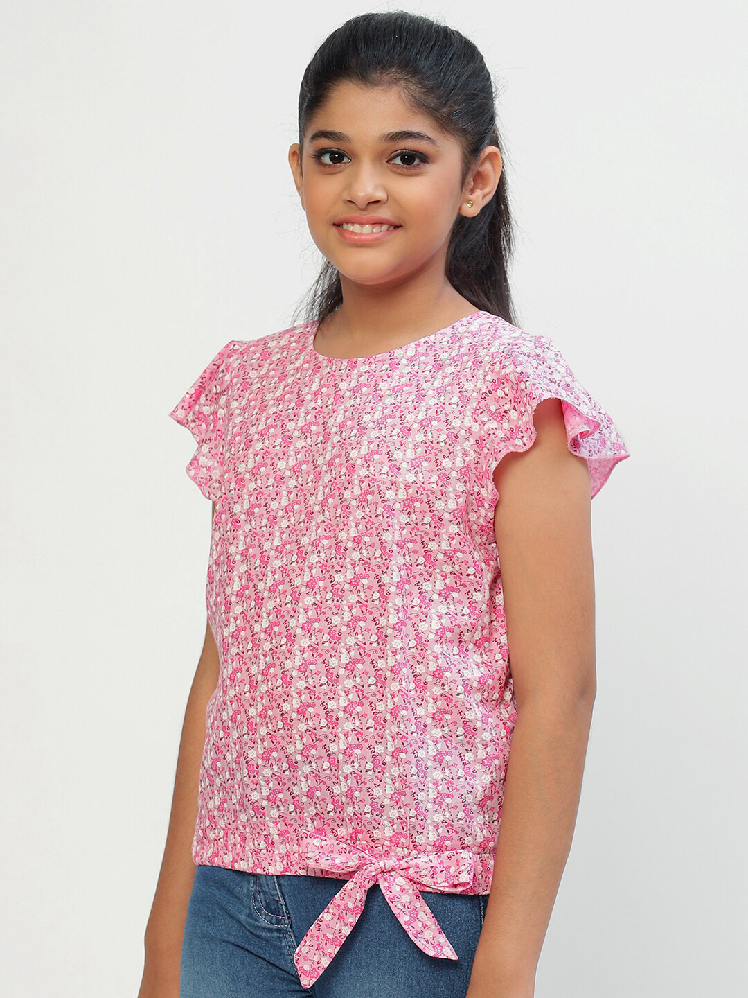 Buy Merrigo Kidz Girls Pink Floral Printed Top - Tops for Girls ...
