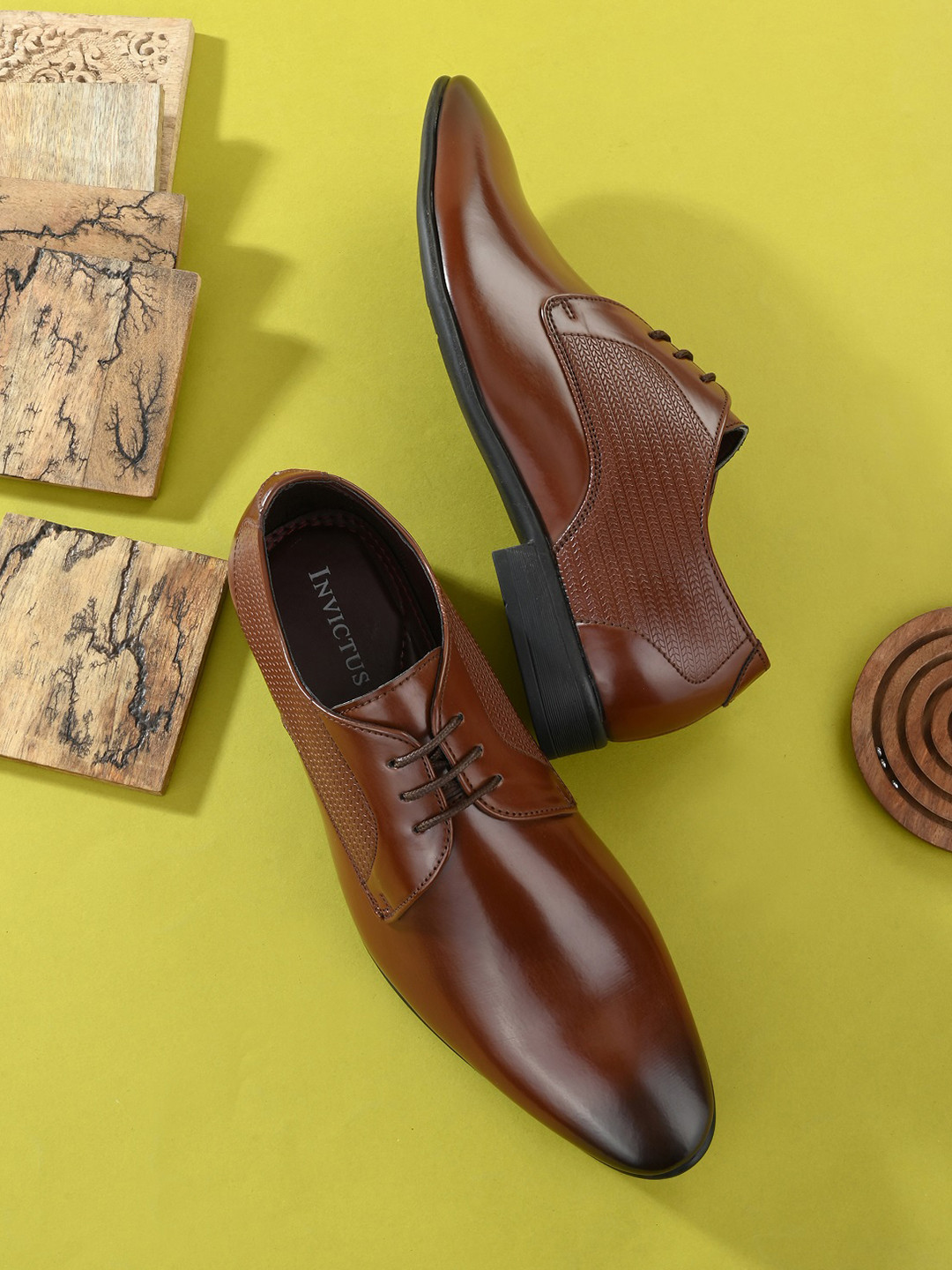 Buy INVICTUS Men Brown Solid Leather Formal Derbys - Formal Shoes for ...