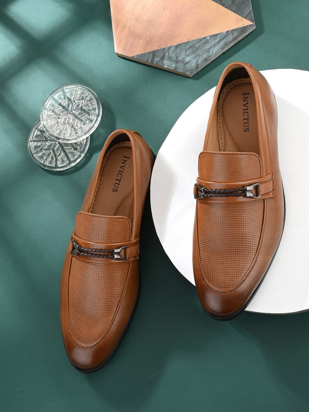 Buy INVICTUS Men Tan Textured Formal Loafers - Formal Shoes for Men ...