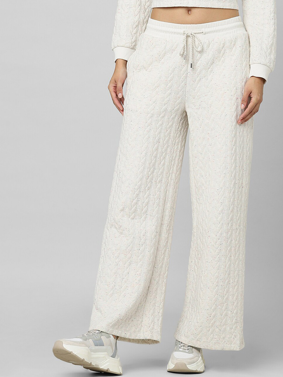 Buy ONLY Women Beige Printed Flared High Rise Chinos Trousers ...