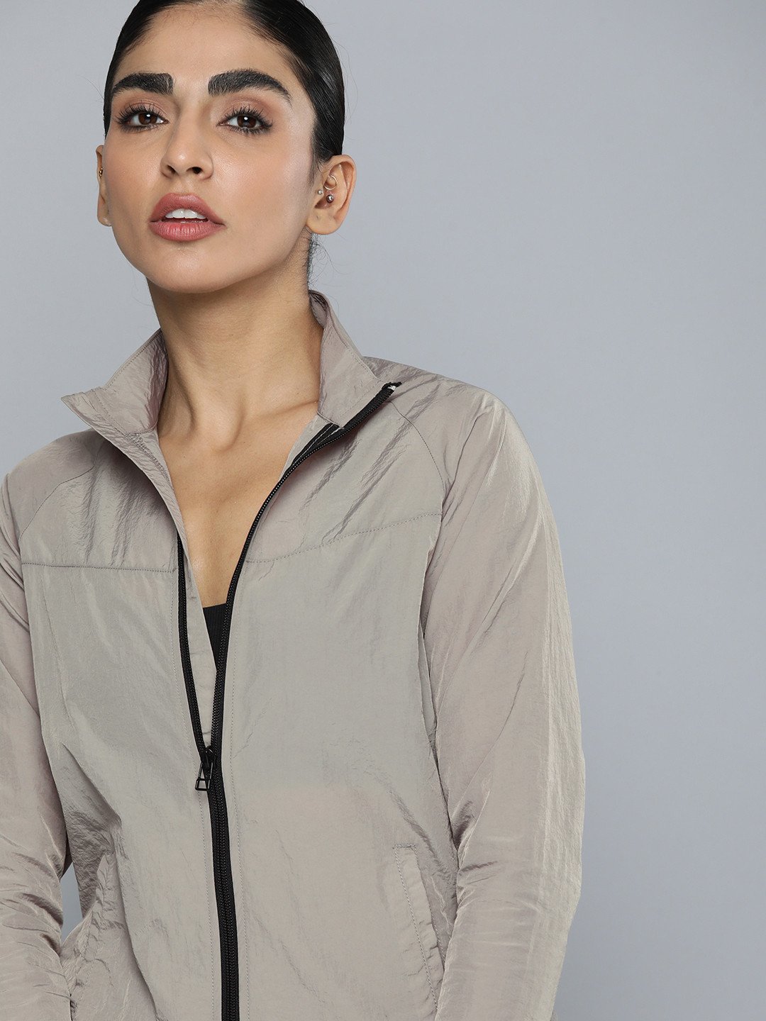Buy HRX By Hrithik Roshan Women Grey Solid Running Sporty Jacket ...