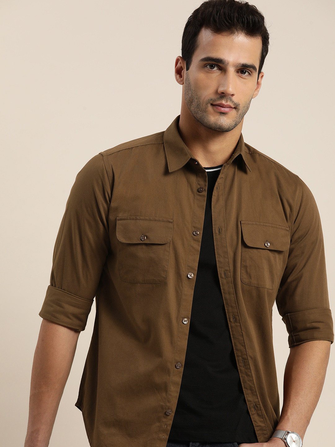 Buy INVICTUS Men Brown Solid Slim Fit Pure Cotton Casual Shirt - Shirts ...