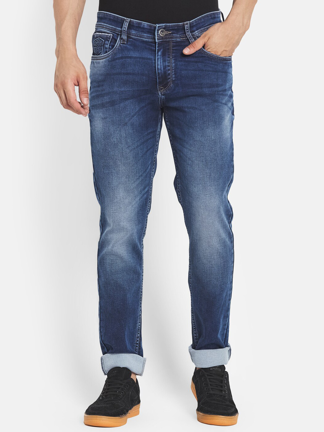 Buy Octave Men Blue Heavy Fade Mid Rise Regular Fit Jeans - Jeans for ...