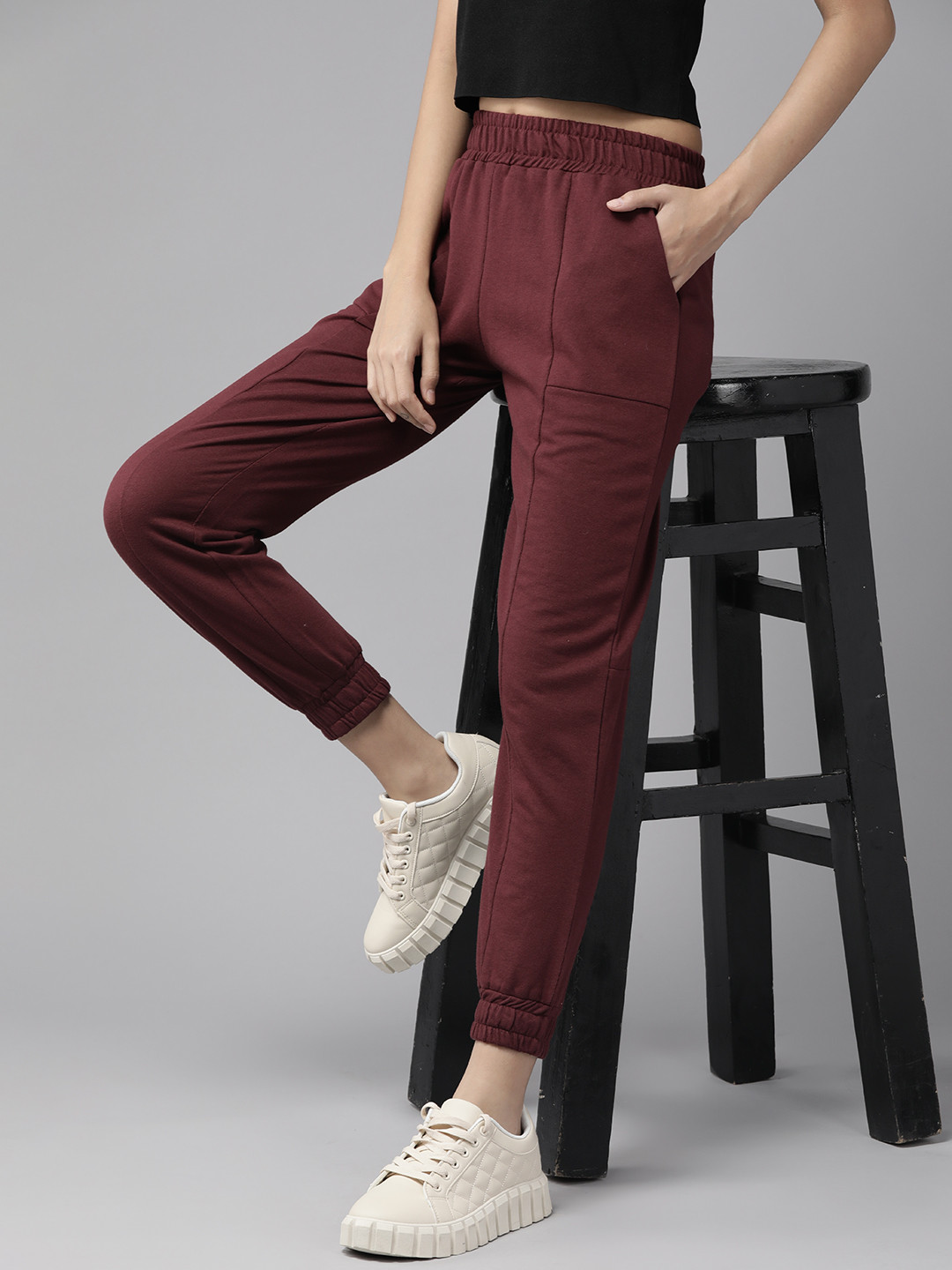 Buy Roadster Women Maroon Solid Regular Fit Joggers - Track Pants for ...